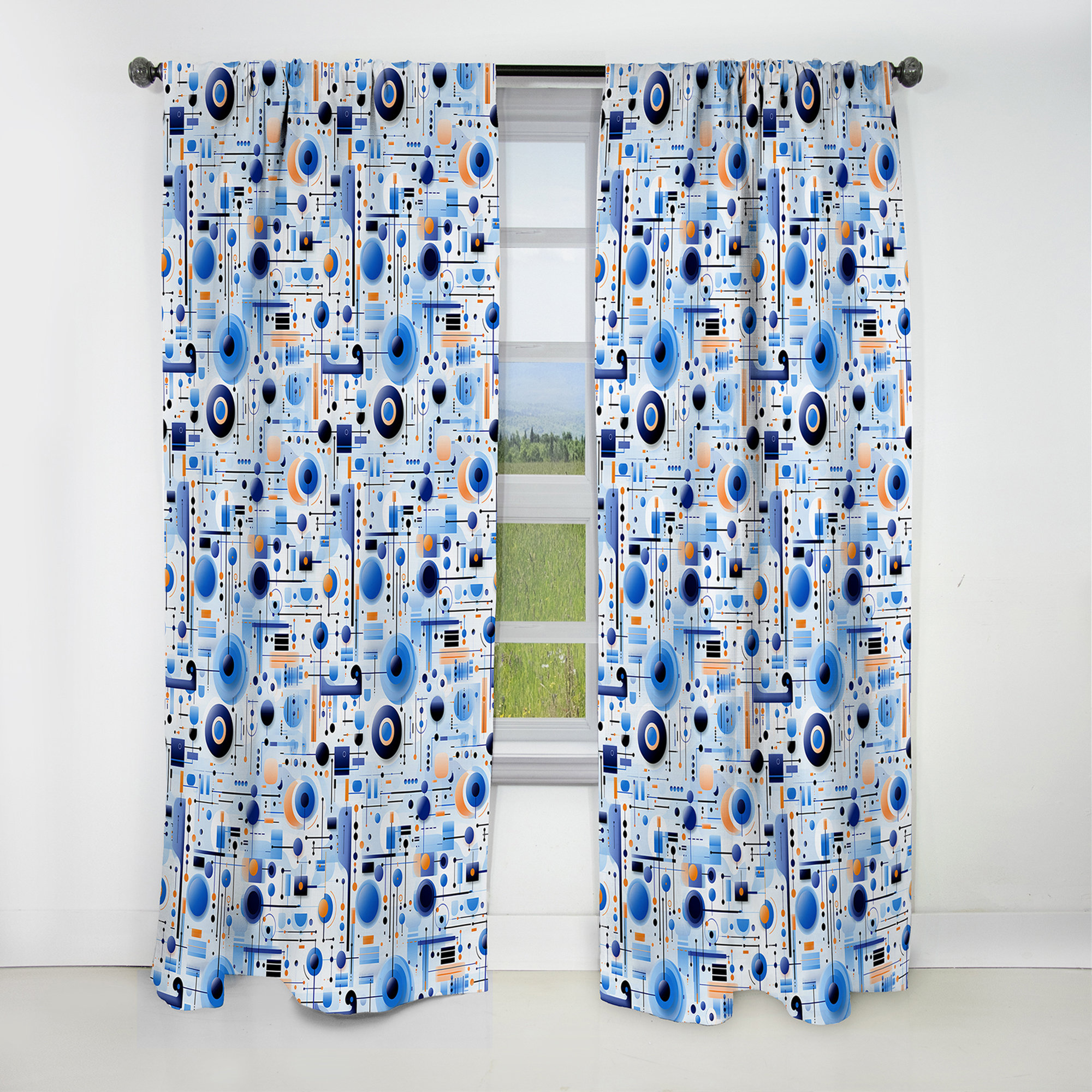 Design Art Blue And White Matrix Grid II - Abstract Curtain - Blackout ...