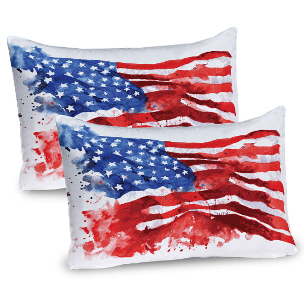 Ambesonne American Pillow Sham 2 Pack Watercolor USA Flag Red Blue ...