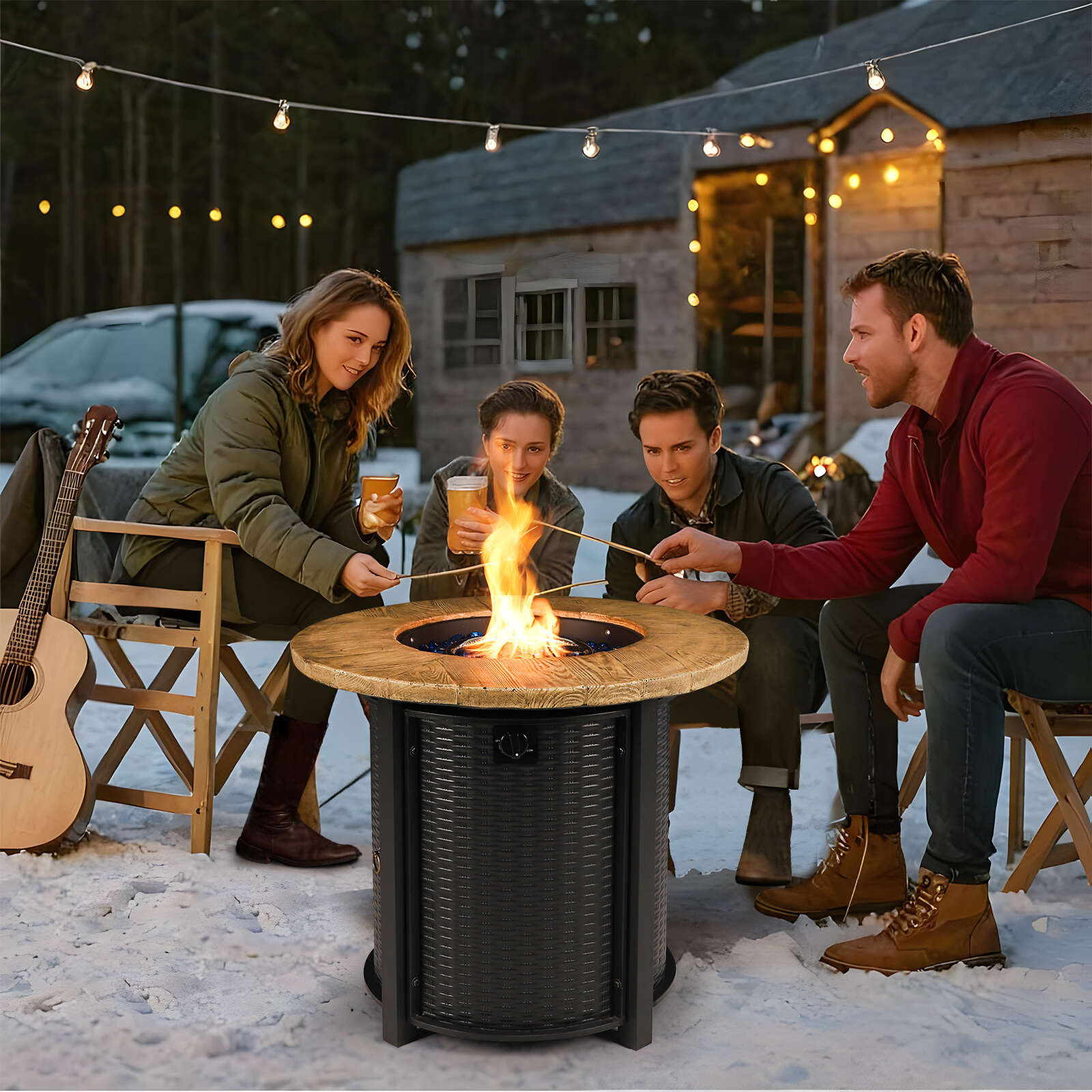 Ebern Designs Table de foyer d'extérieur ronde au propane de 30 pouces ...