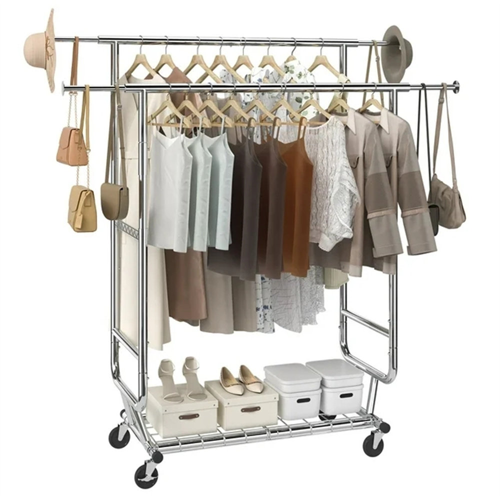 Rebrilliant Neshawn 50.5'' Metal Rolling Clothing Rack | Wayfair