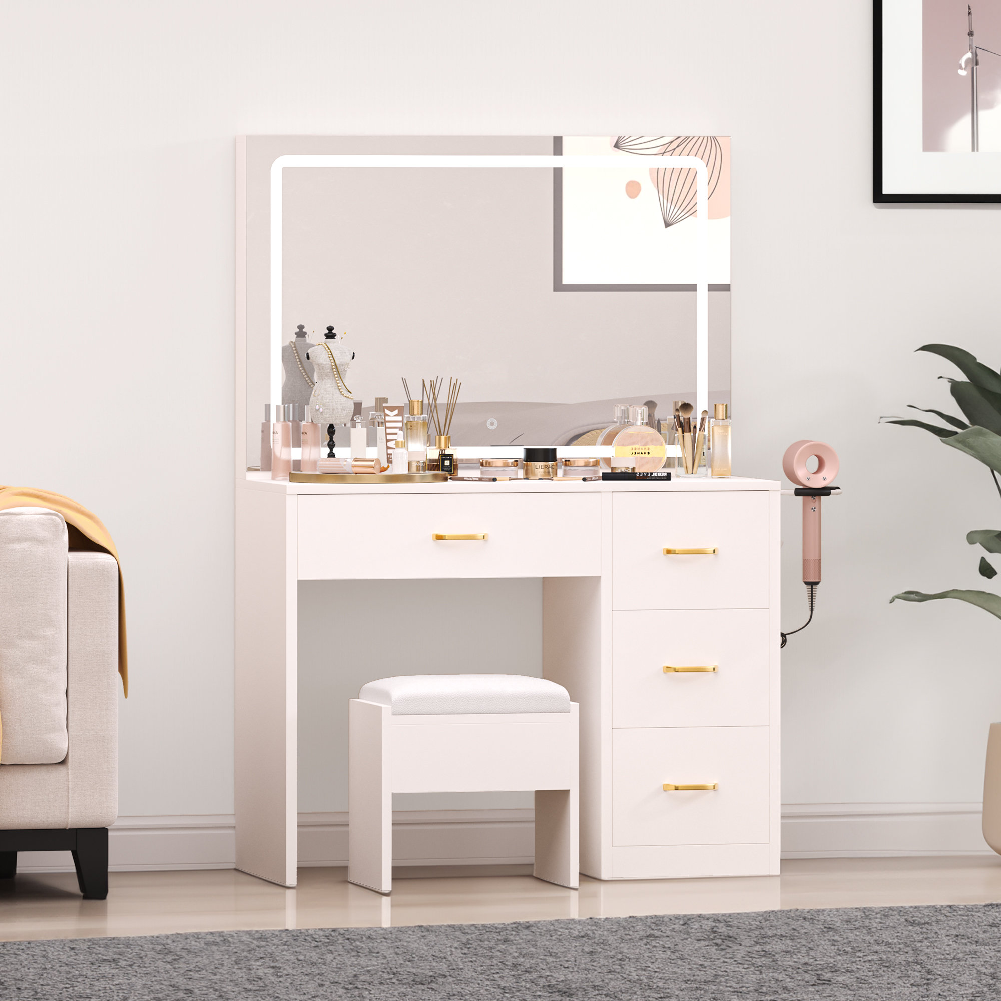 Ebern Designs Vanity Built-In Outlets With Lighted Mirror - Wayfair Canada