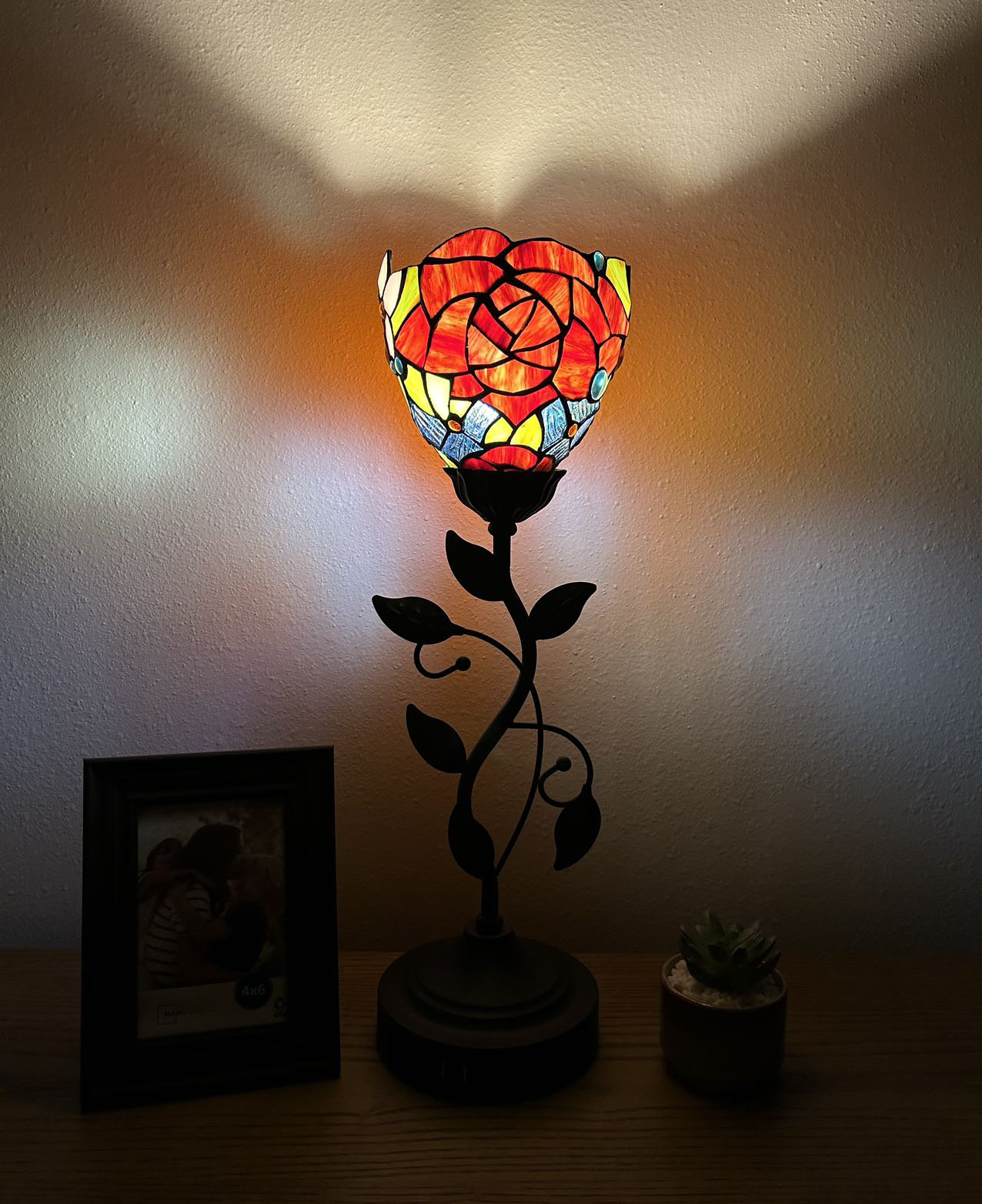 Astoria Grand Estero Tiffany Torch Table Lamp Stained Glass Rose ...