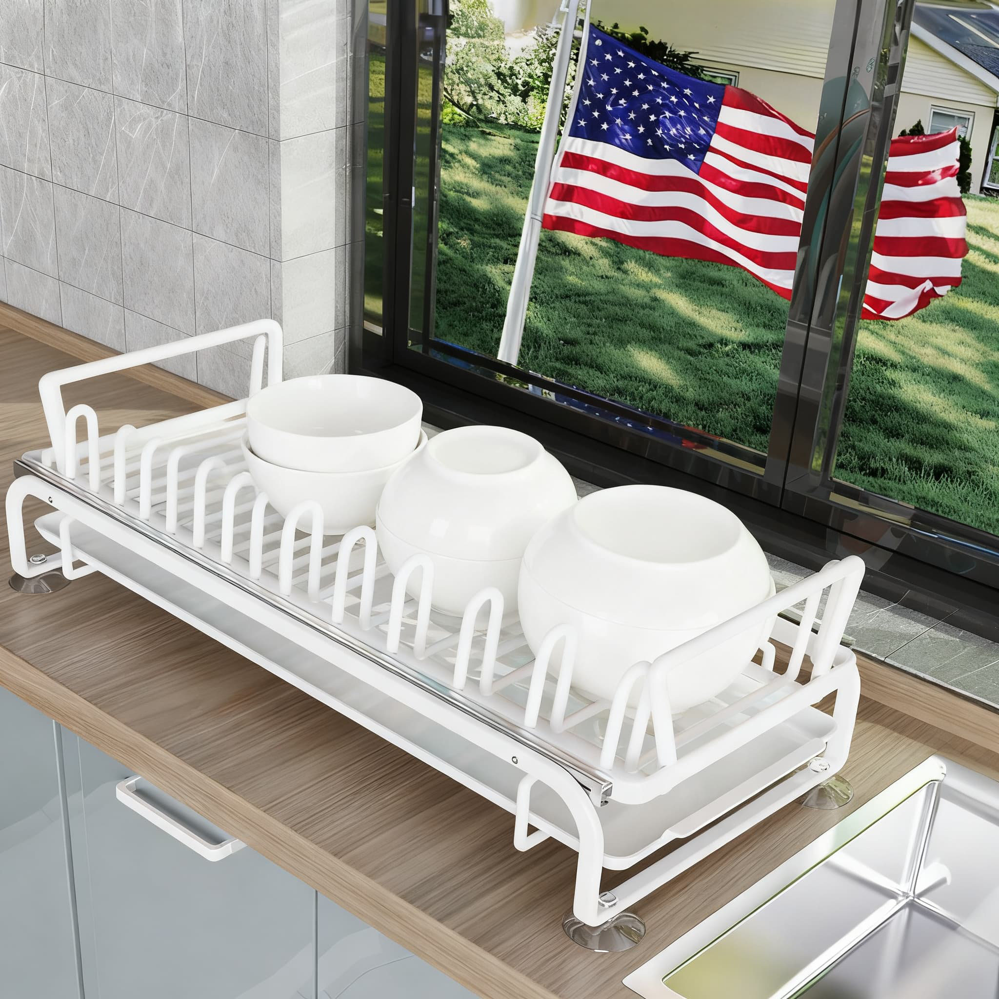 CQSXYF Kitchen Dish Drying Rack With Slide-Out Drainboard, Heavy-Duty ...