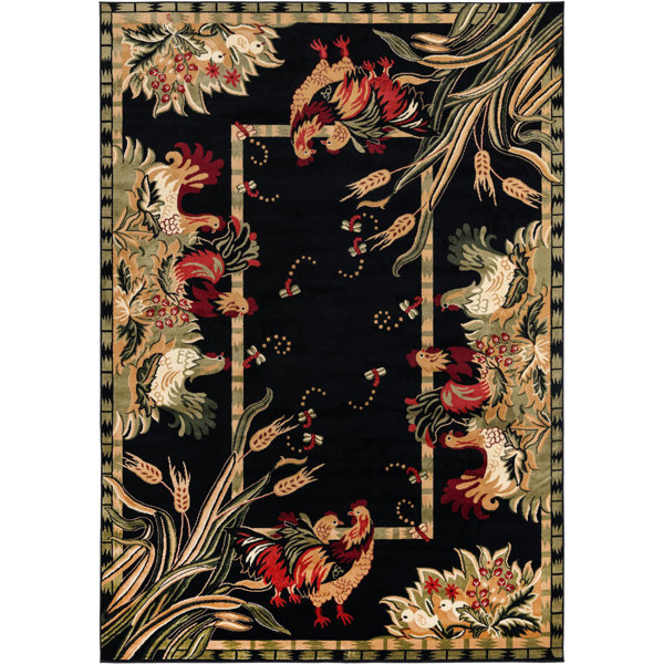 Rosalind Wheeler Allejah Performance Black/Red/Olive Rug | Wayfair