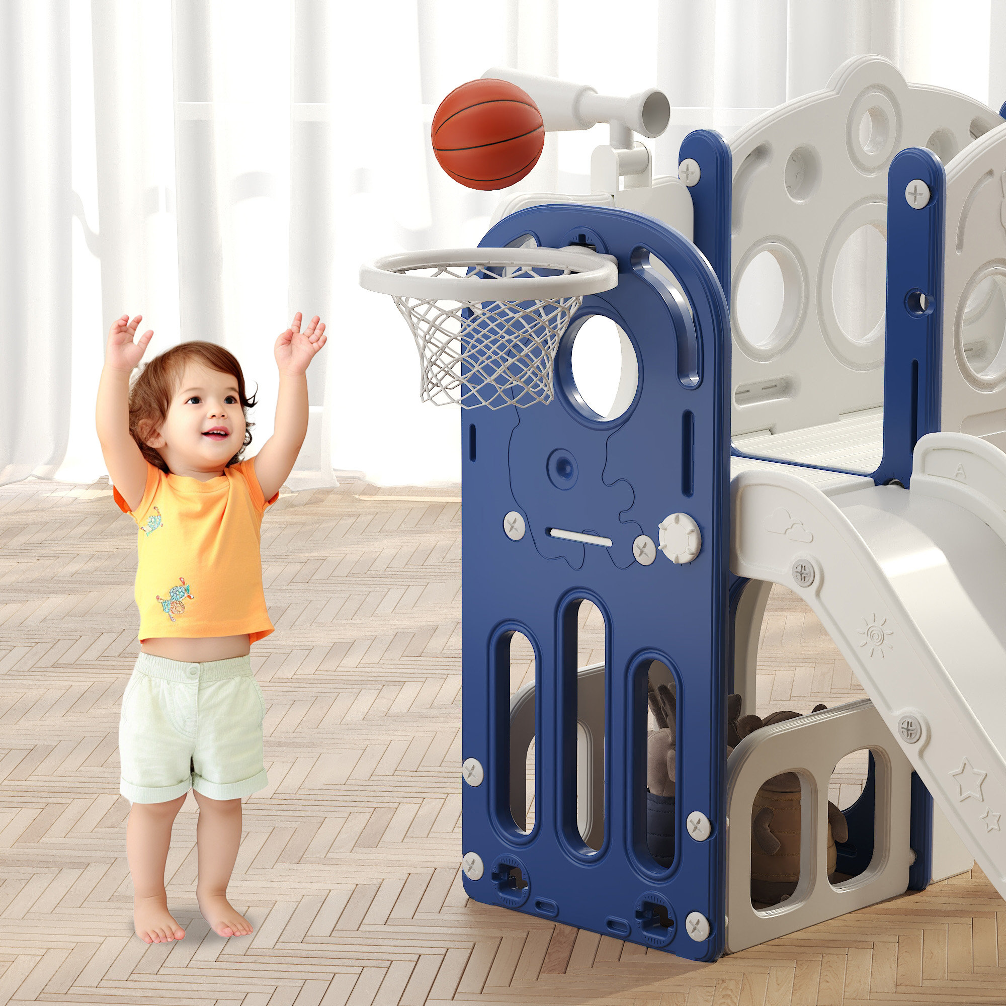 hoopyosms Kids HDPE Slide Playset With Basketball Hoop, Extra-Long ...