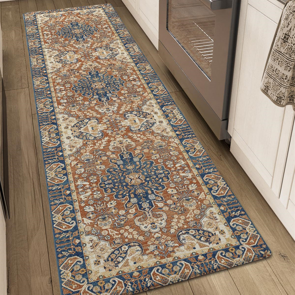 Bungalow Rose Non Skid Waterproof Boho Kitchen Runner, Comfort Standing ...