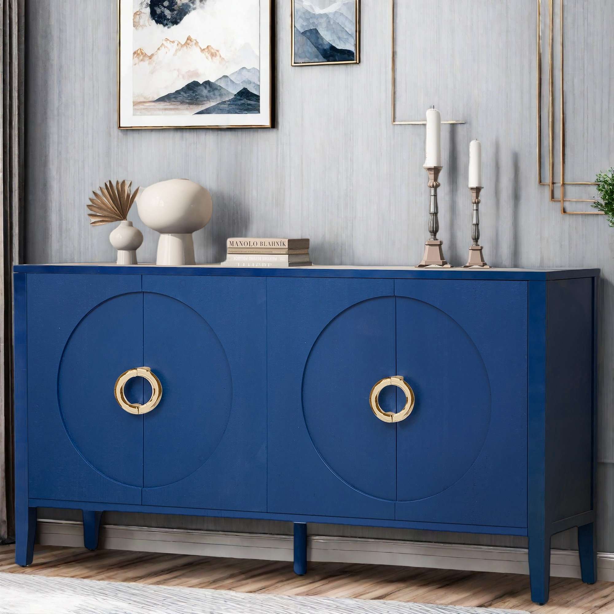 Mercer41 Sophisticated Sideboard With Embossed Texture, Round Handles ...