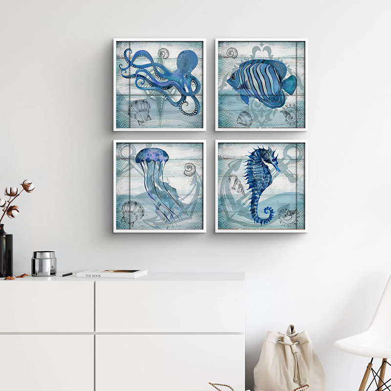 SIGNLEADER Octopus/Clownfish/Jellyfish/Sea Horse Nautical Blue Rustic ...
