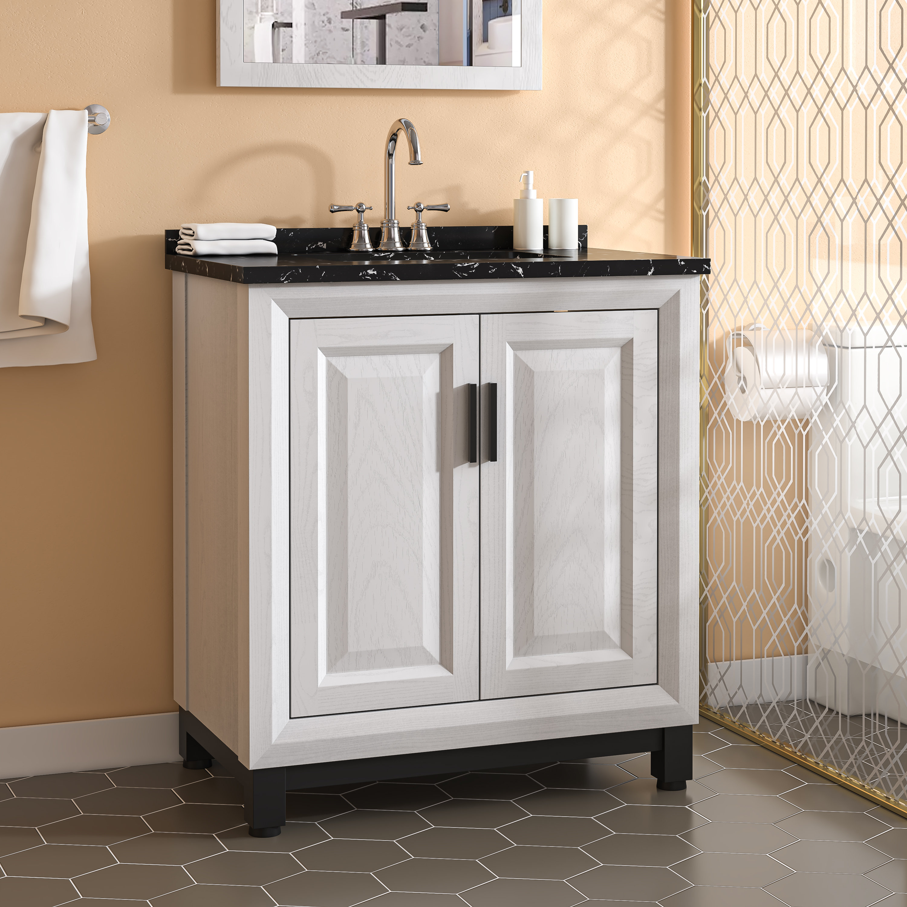 Lark Manor Arniya 30'' Free Standing Single Bathroom Vanity with Marble ...