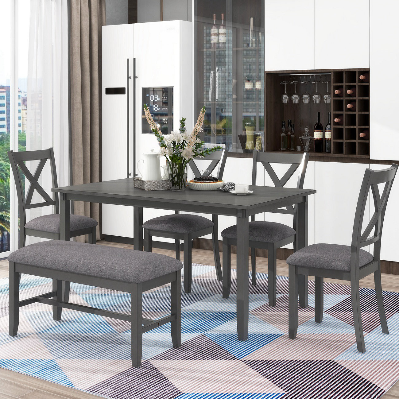 August Grove® , Dark Grey Dining Set with Bench Dining Table with Bench ...