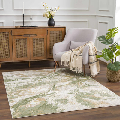 Wrought Studio Charniqua Modern Abstract Marble Design Green Area Rug ...
