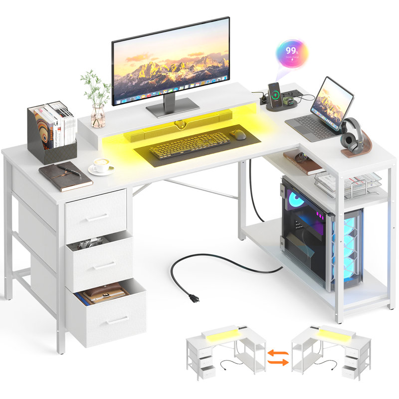 Inbox Zero Lavell L-Shaped Reversible Computer Desk with Outlets ...