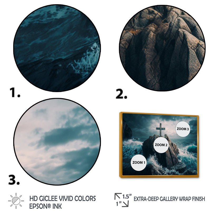 Dovecove Religious Cross in the Ocean Breaking Waves I - Floater Frame ...