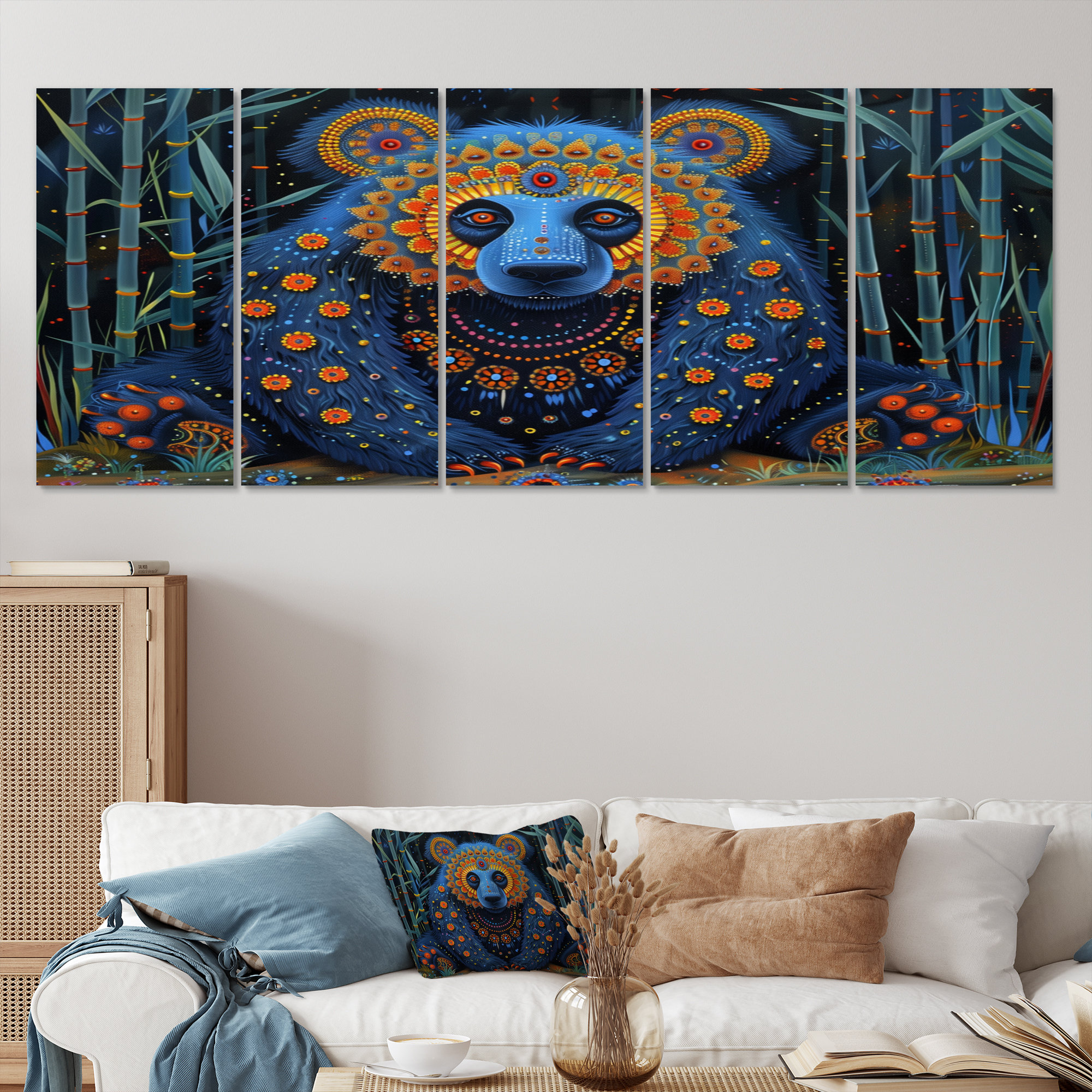 Design Art Blue Yellow Panda Mystical Panda II - Panda Animal Wall Art ...