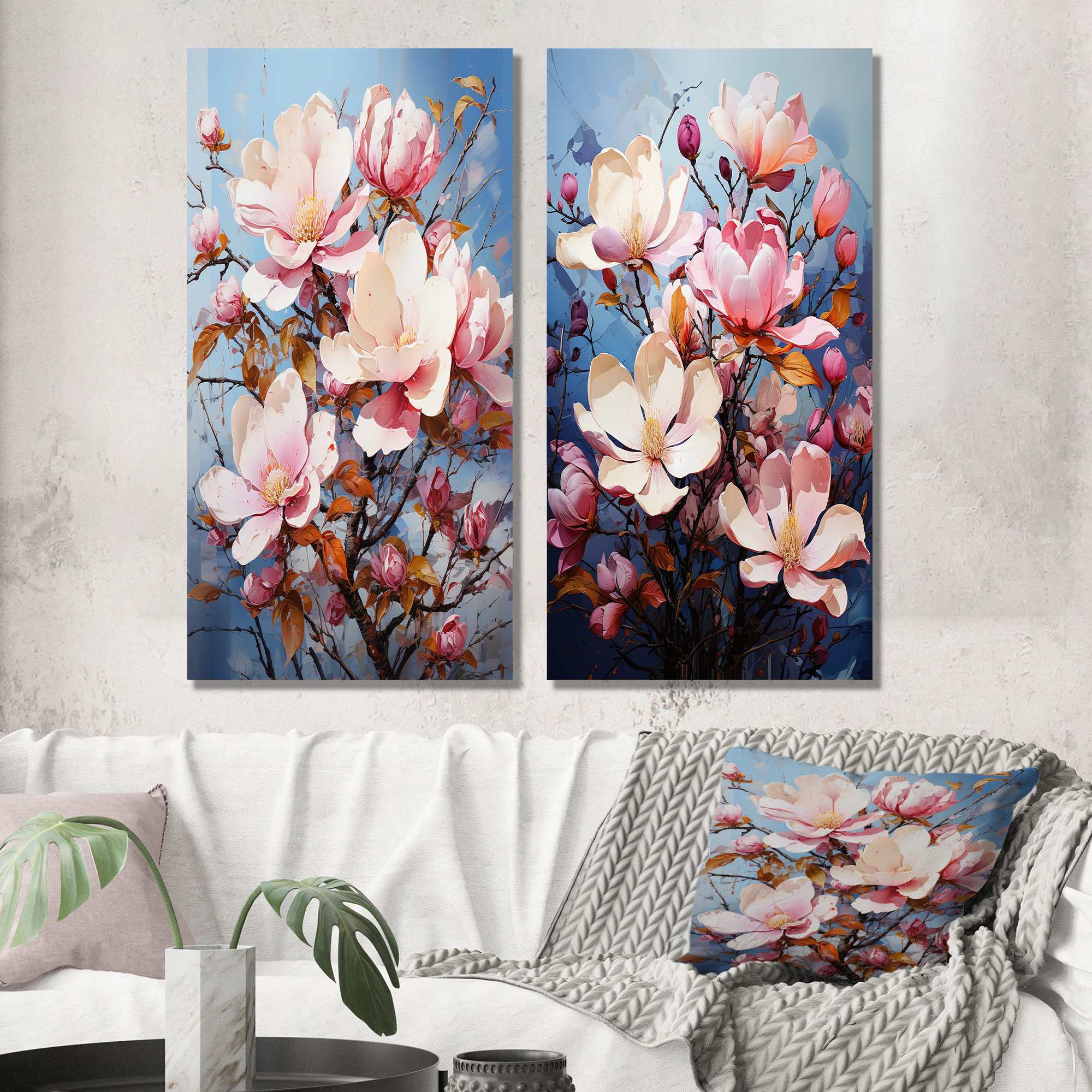 Red Barrel Studio Serenade Of Blue And Pink Magnolias - Magnolias Wall ...