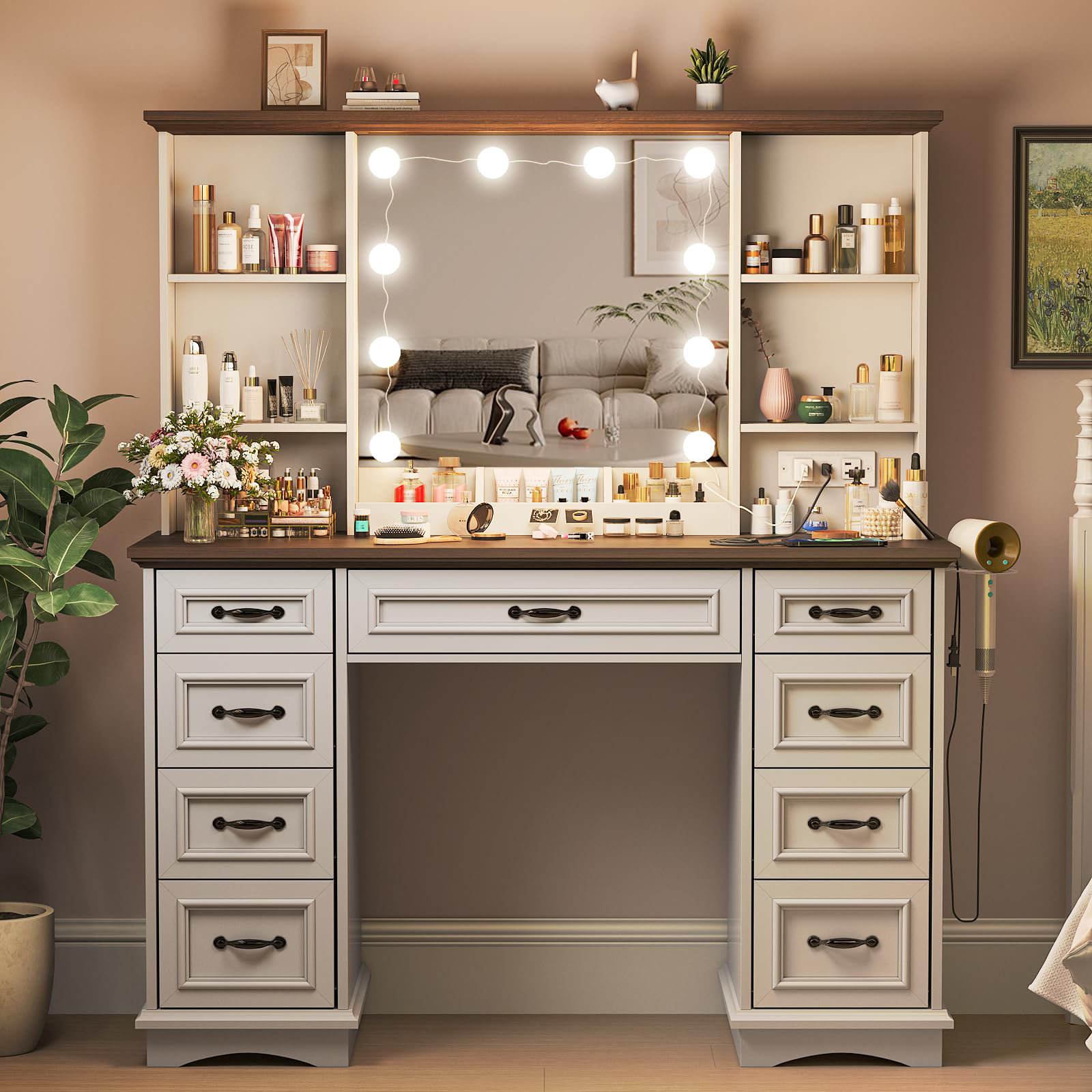 Red Barrel Studio® Vanity Desk With Mirror And Lights & Reviews | Wayfair