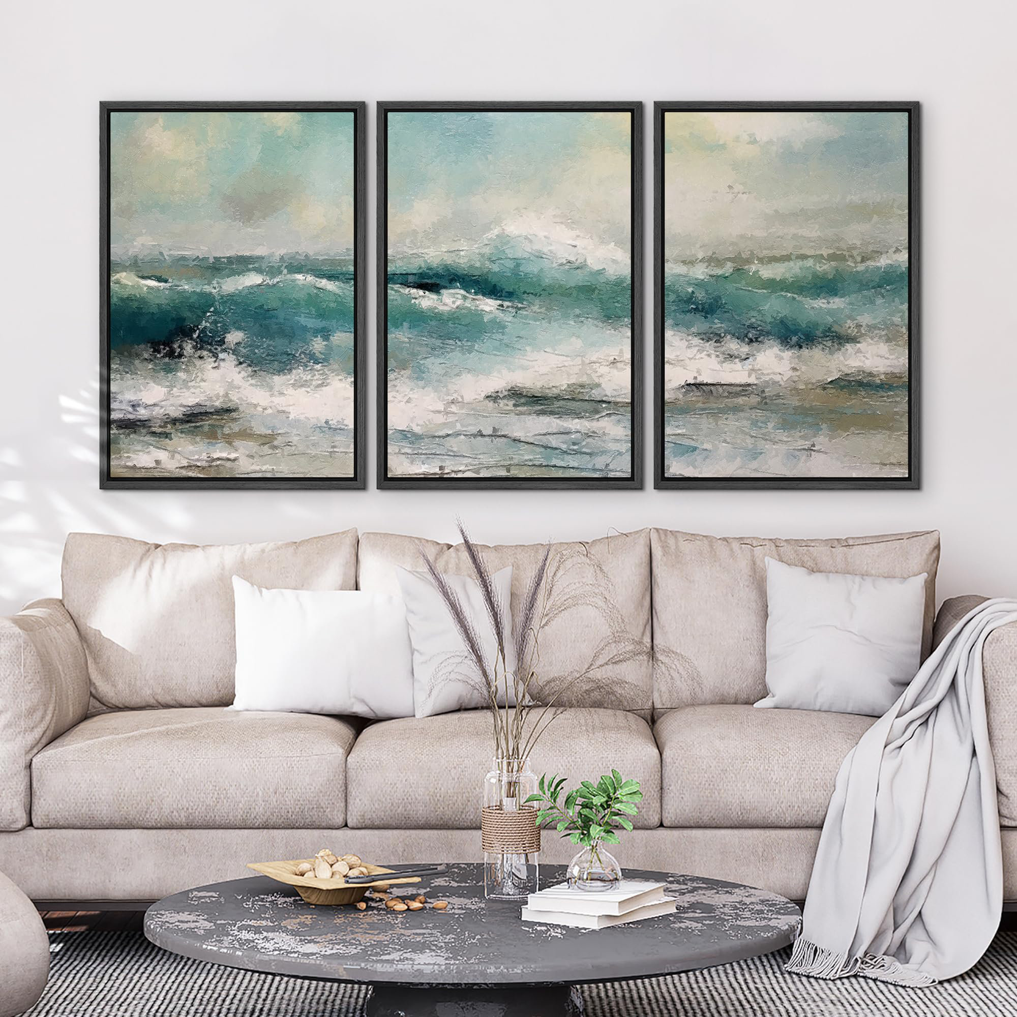 IDEA4WALL Coastal Beach Coastal Ocean Wave Beach Watercolor Seascape ...