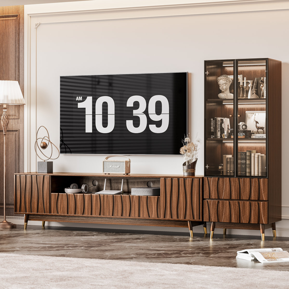 Corrigan Studio® Keit Tv Stand And Glass Display Cabinet Set With ...