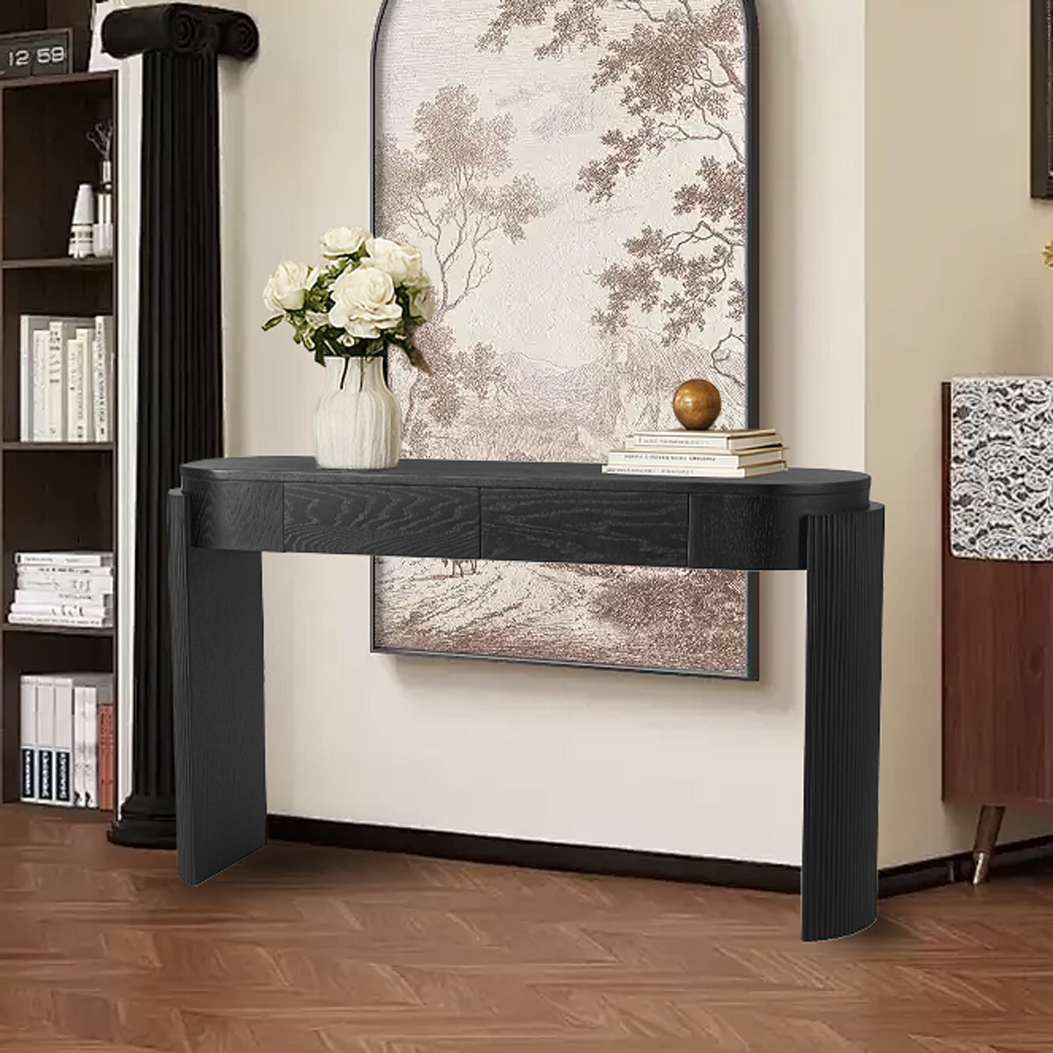 Corrigan Studio® Retro entryway table Oval console table with drawers ...