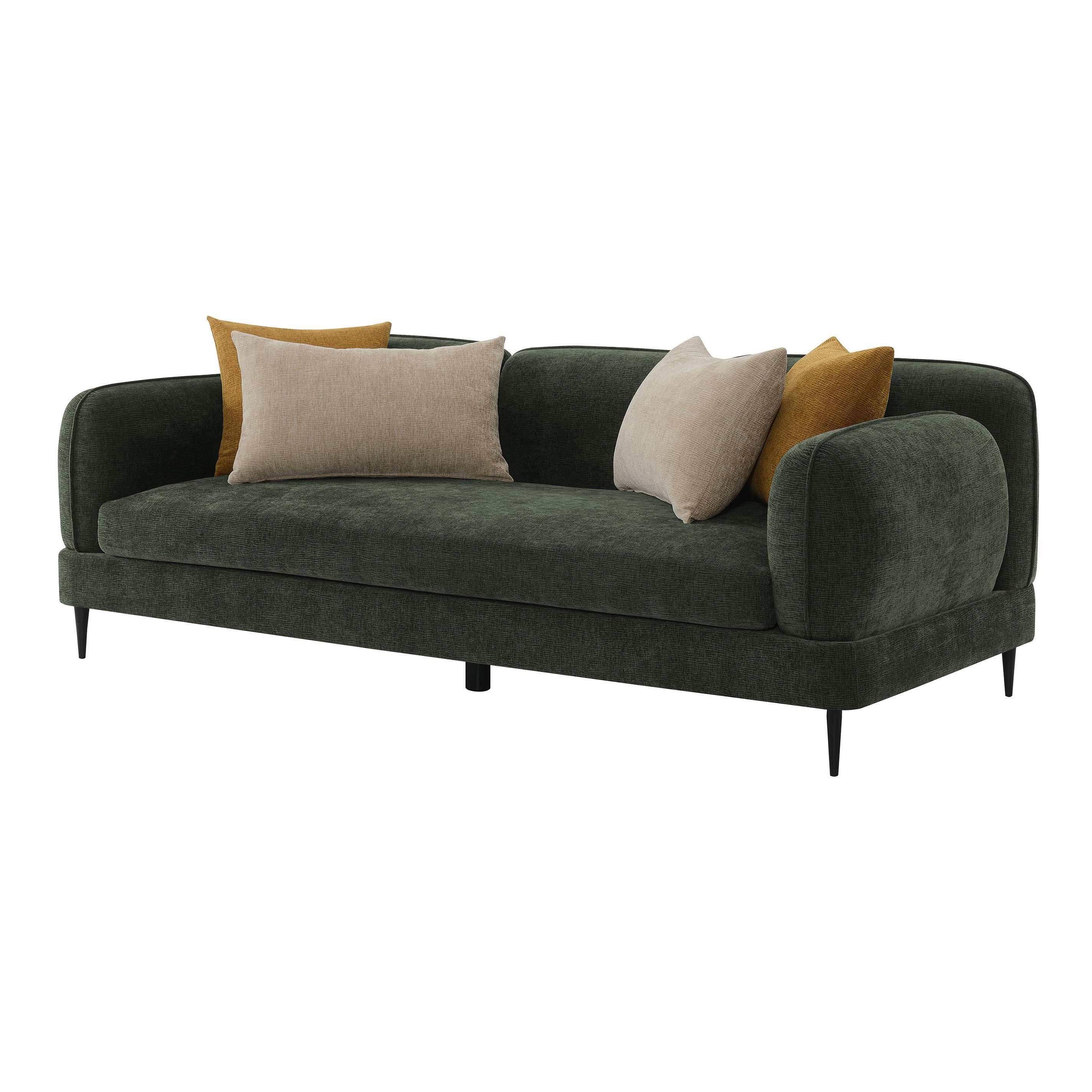 Corrigan Studio Chenille Upholstered Modern Track Arm Sofa Green ...