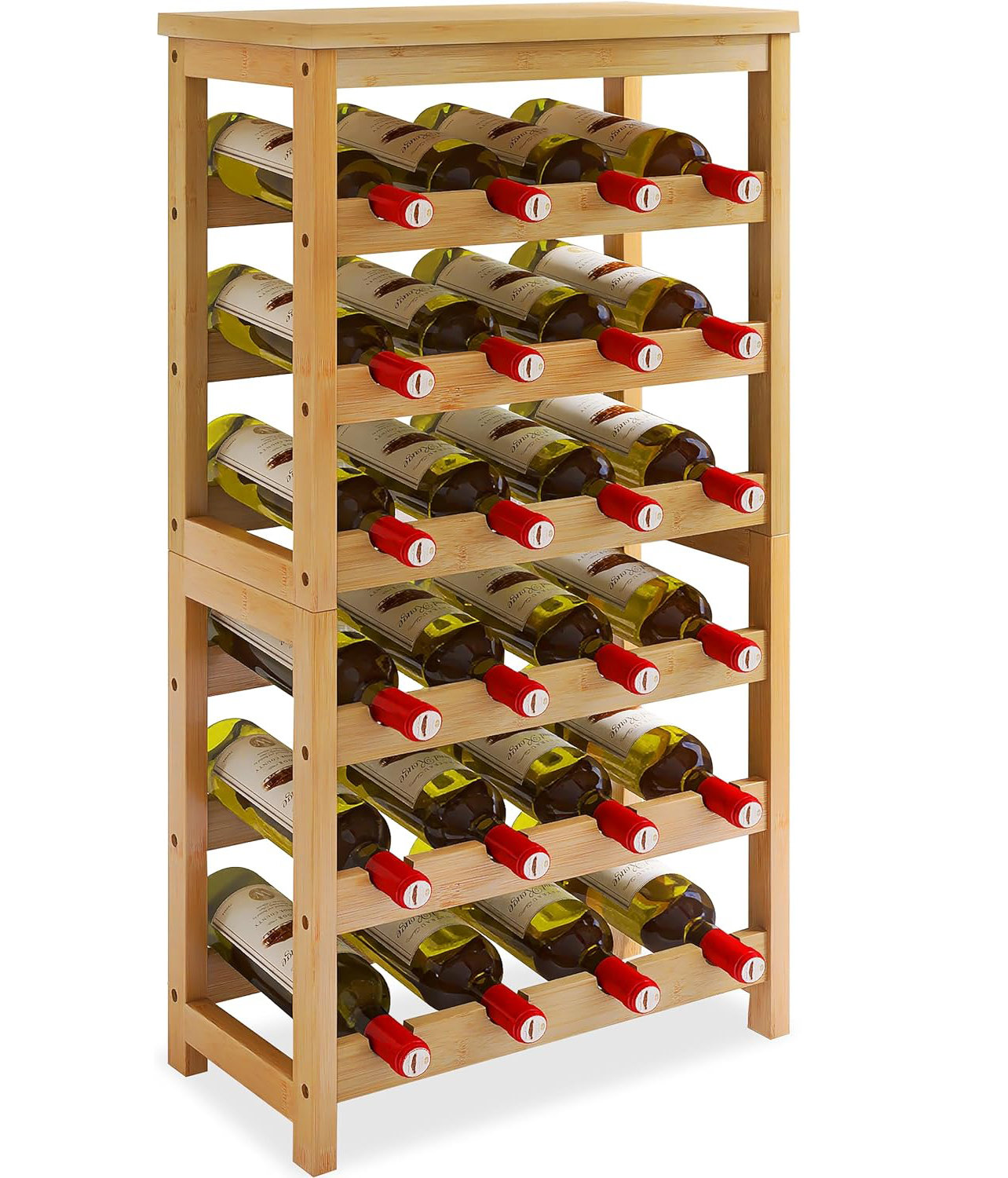 Prep & Savour 24 Bottles Floor Wine Rack With Tabletop, 6 Tier Bamboo ...