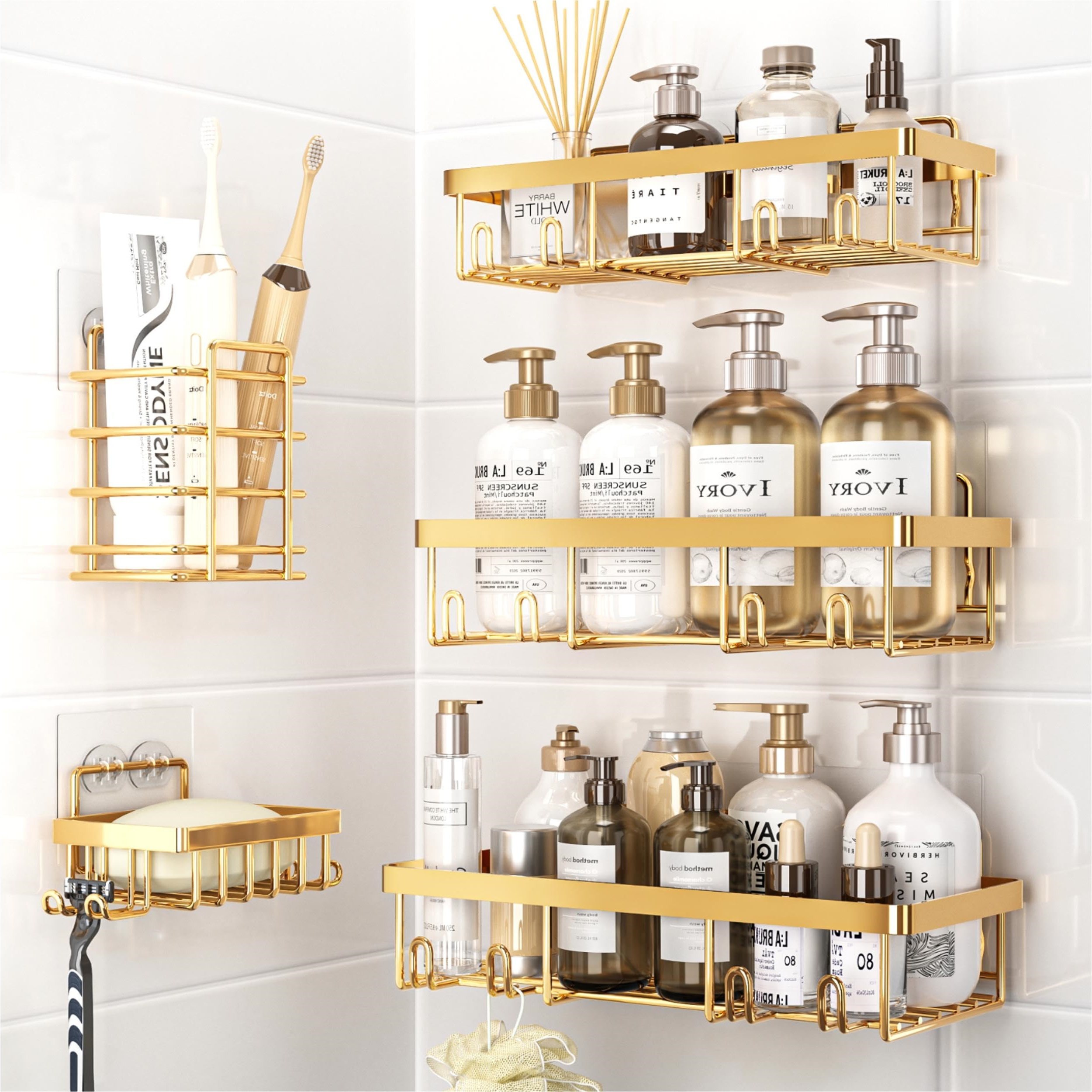 Rebrilliant 5 Pack Rustproof Stainless Steel Shower Caddy Organizer ...