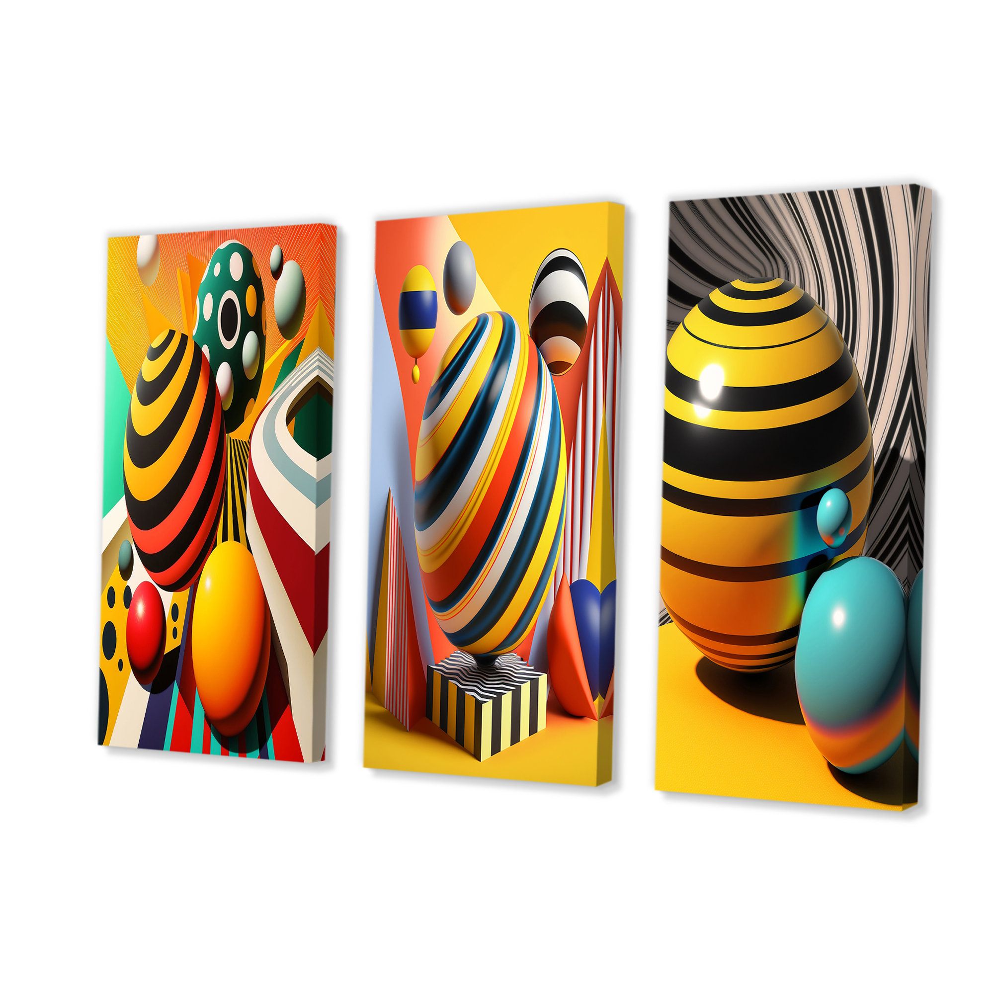 Design Art Pop Art Colourful Spheres II - Modern Geometric Art Set of 3 ...