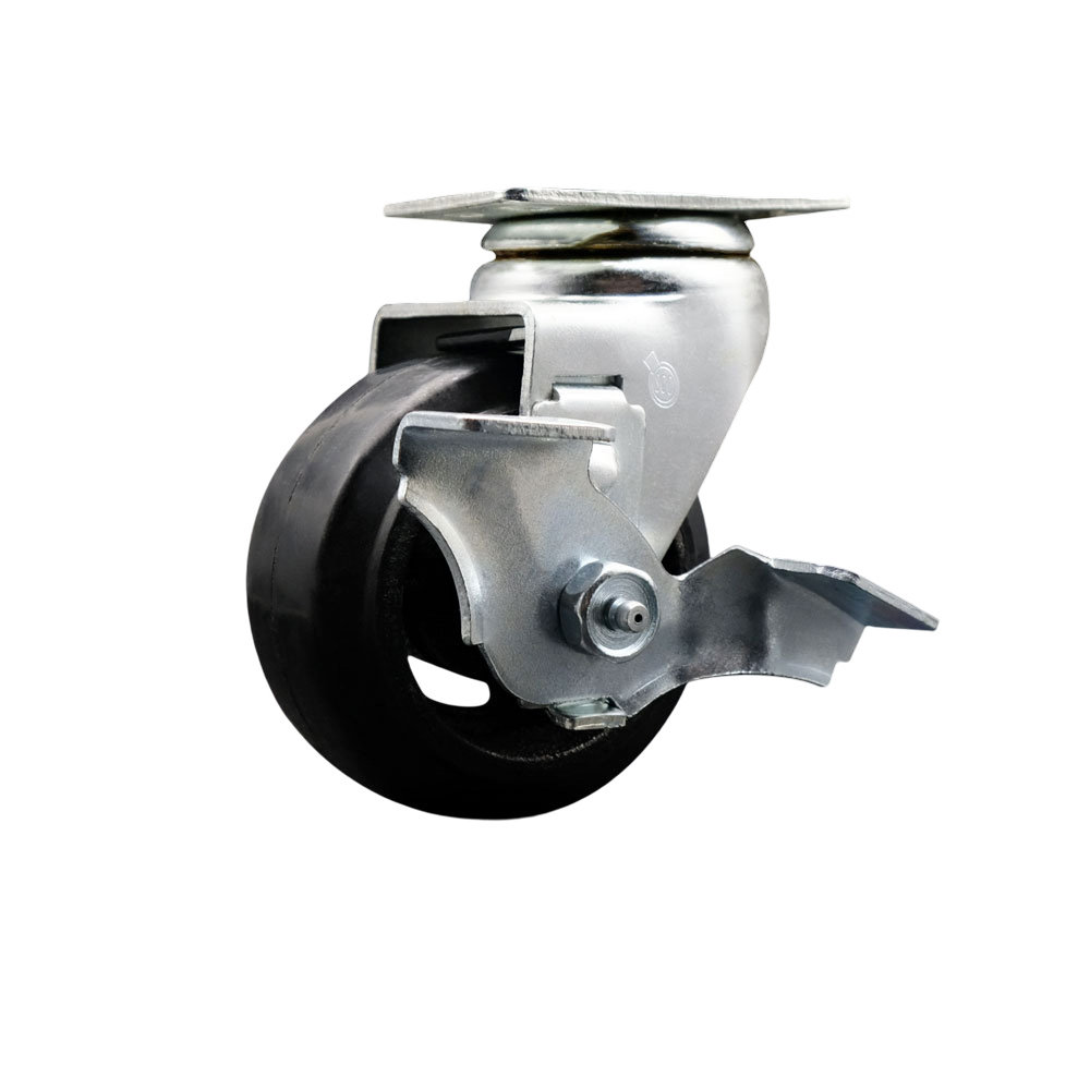 Service Caster 4 Inch Rubber on Cast Iron Swivel Caster with Ball ...