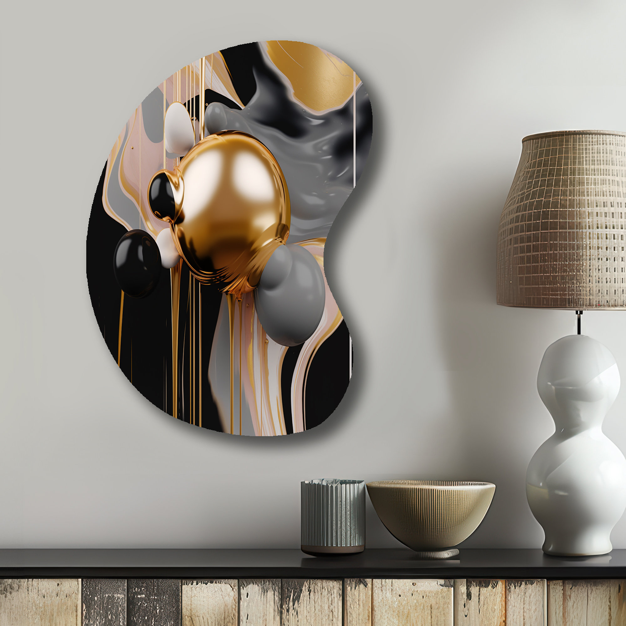 Ivy Bronx Gold And Black Mystic Mélanges II - Abstract Shapes Boom ...