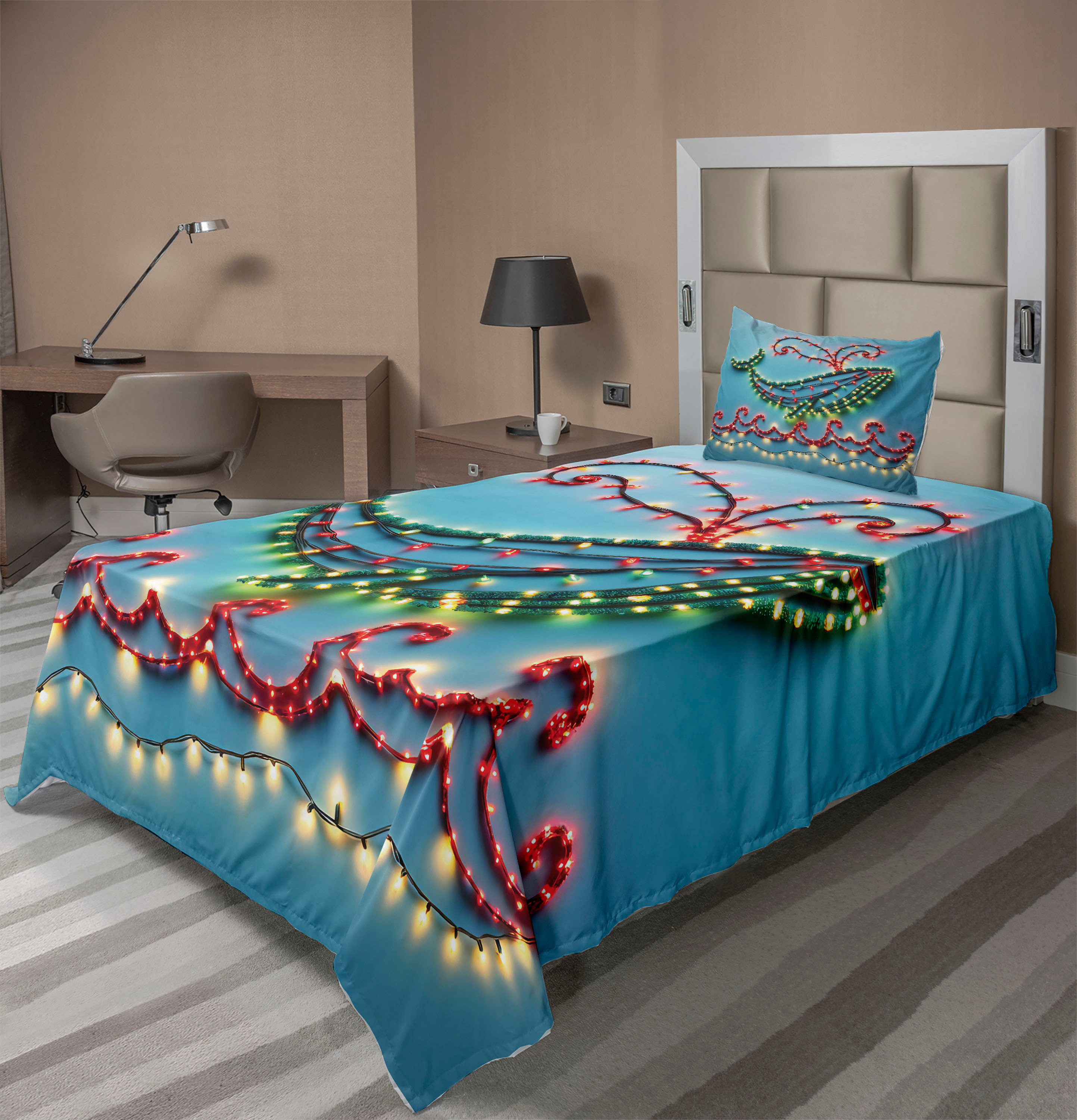 Ambesonne Christmas Sheet Set Xmas Vibe Whale Sea Theme Sea Blue ...