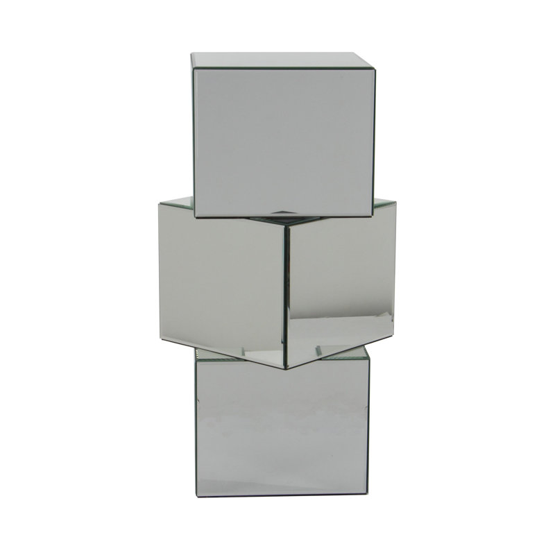 Mercer41 Newenton Glass Mirrored Stacked Cube Silver Pedestal Table ...