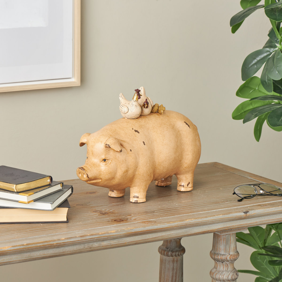 August Grove® Cole And Grey Resin Pig Decorative Sculpture With ...