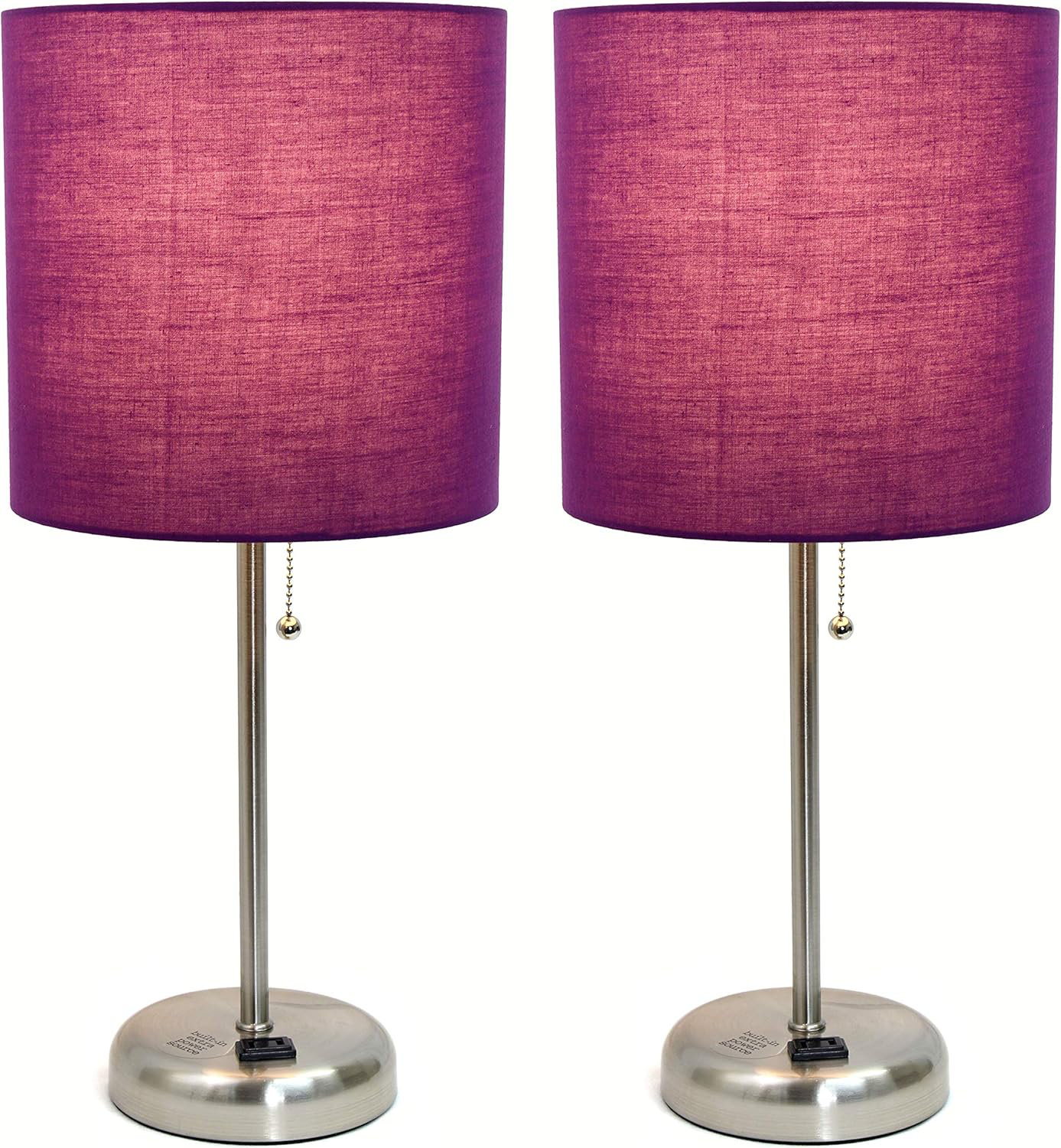 Hokku Designs Brushed Steel Table Lamp Set With Charging Outlet And ...