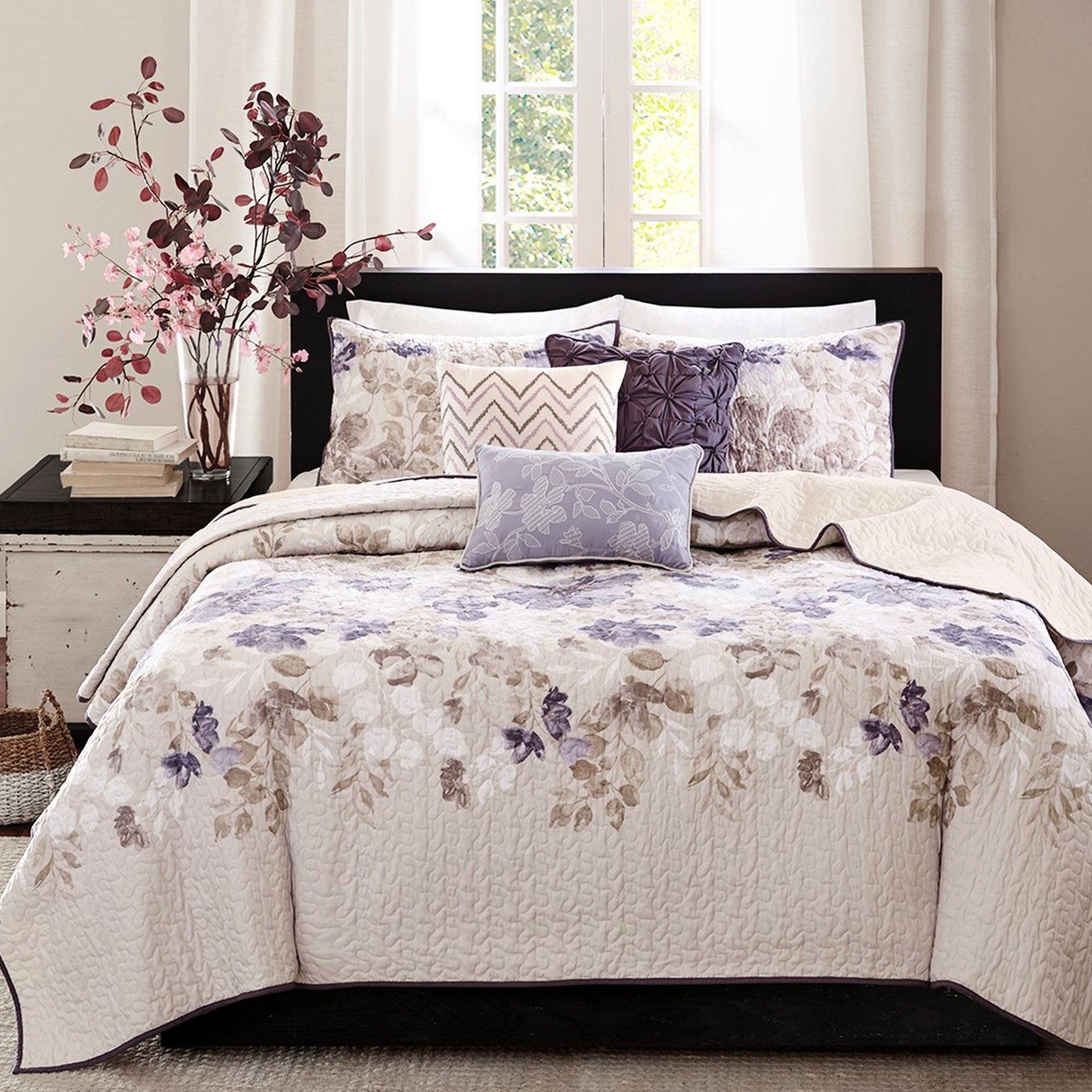 Banior 6 Printed Quilt Package. Watercolor Floral Design, Microfiber ...