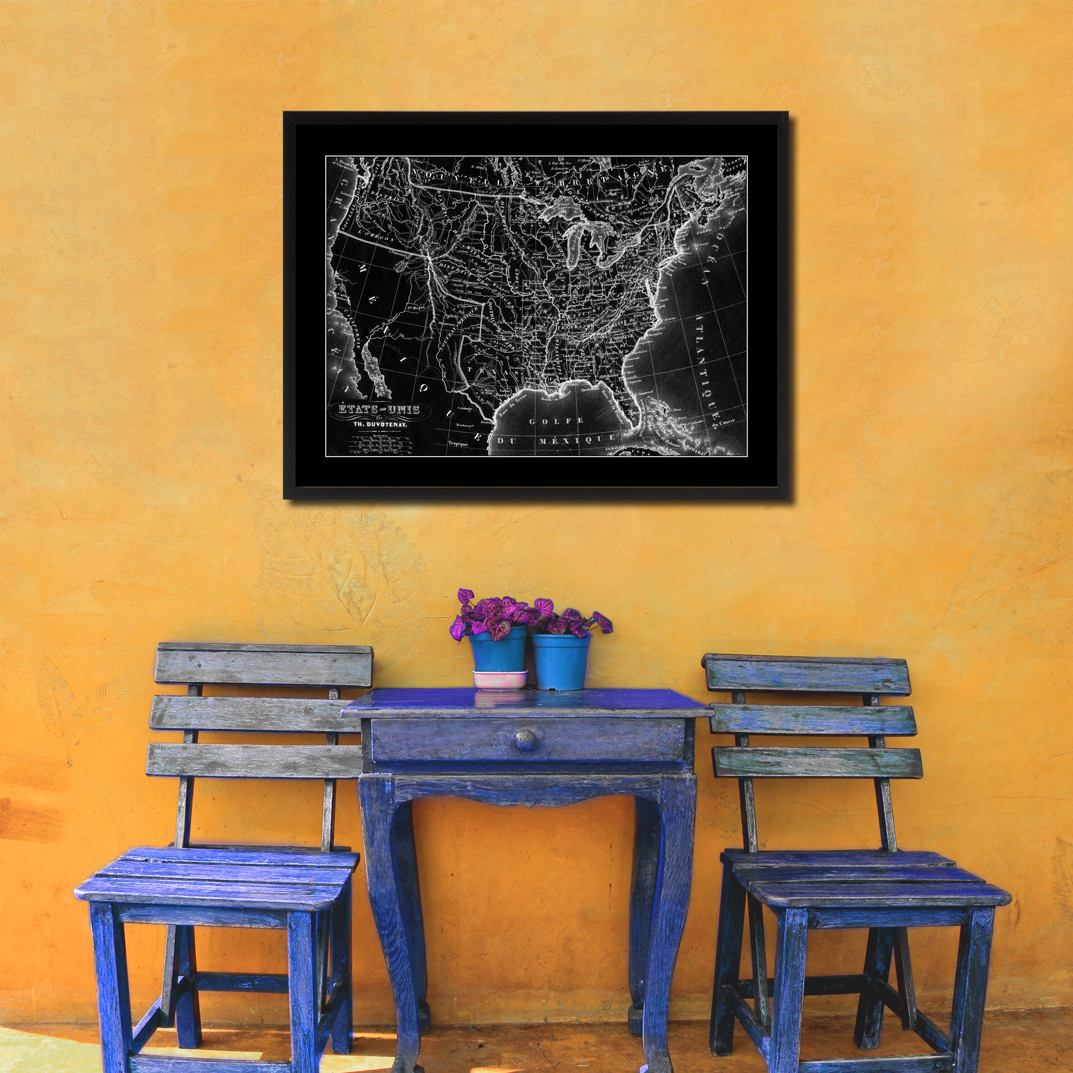 17 Stories United States Old Monochrome Map Print On Canvas With Black ...