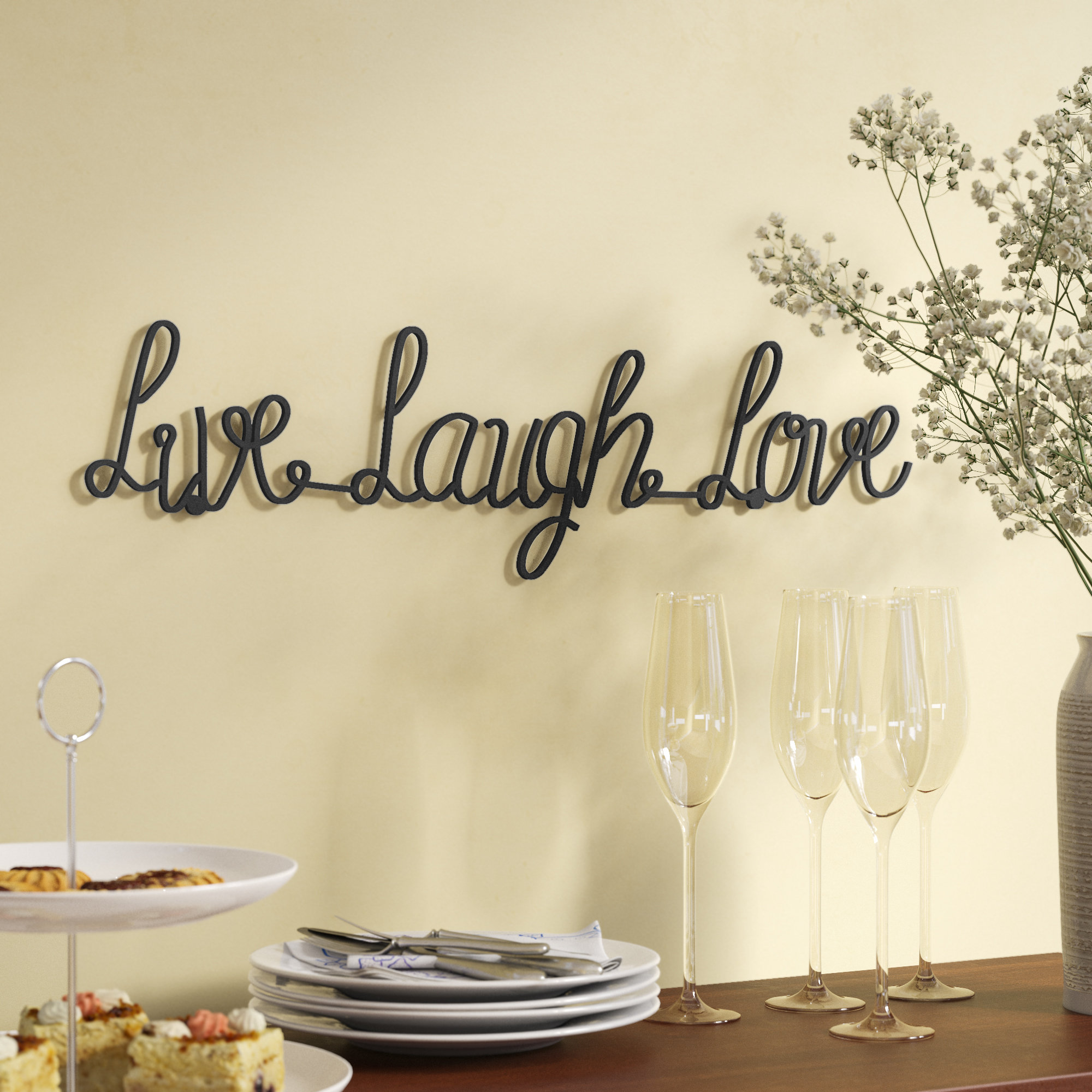 Gracie Oaks Metal Cutout- Live Laugh Love Cursive Cutout Sign-3D Word ...