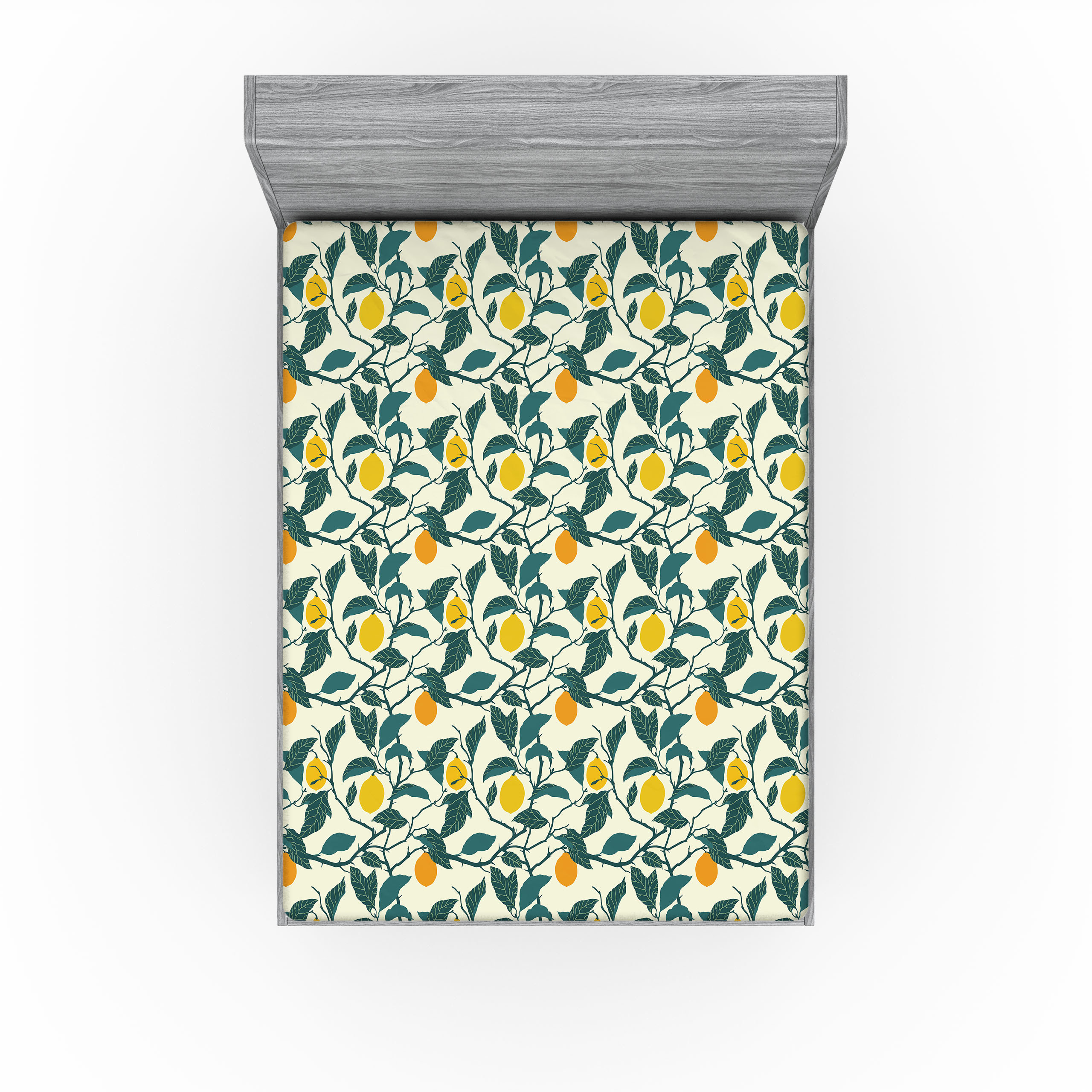 Ambesonne Lemon Fitted Sheet Citrus Branches Tree Summer Cream Teal ...