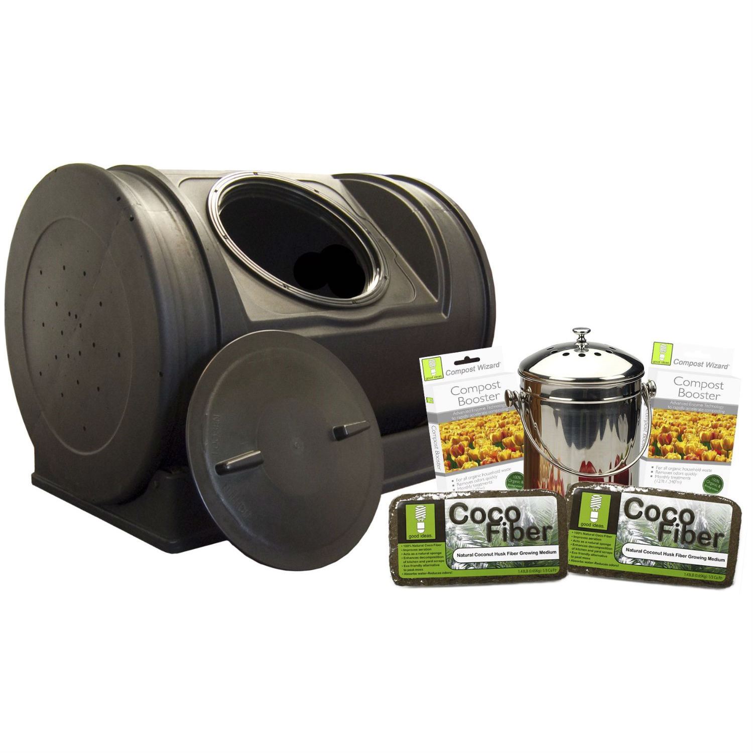 Good Ideas Compost Wizard Jr. 52.38 Gal. Tumbler Composter and Starter ...