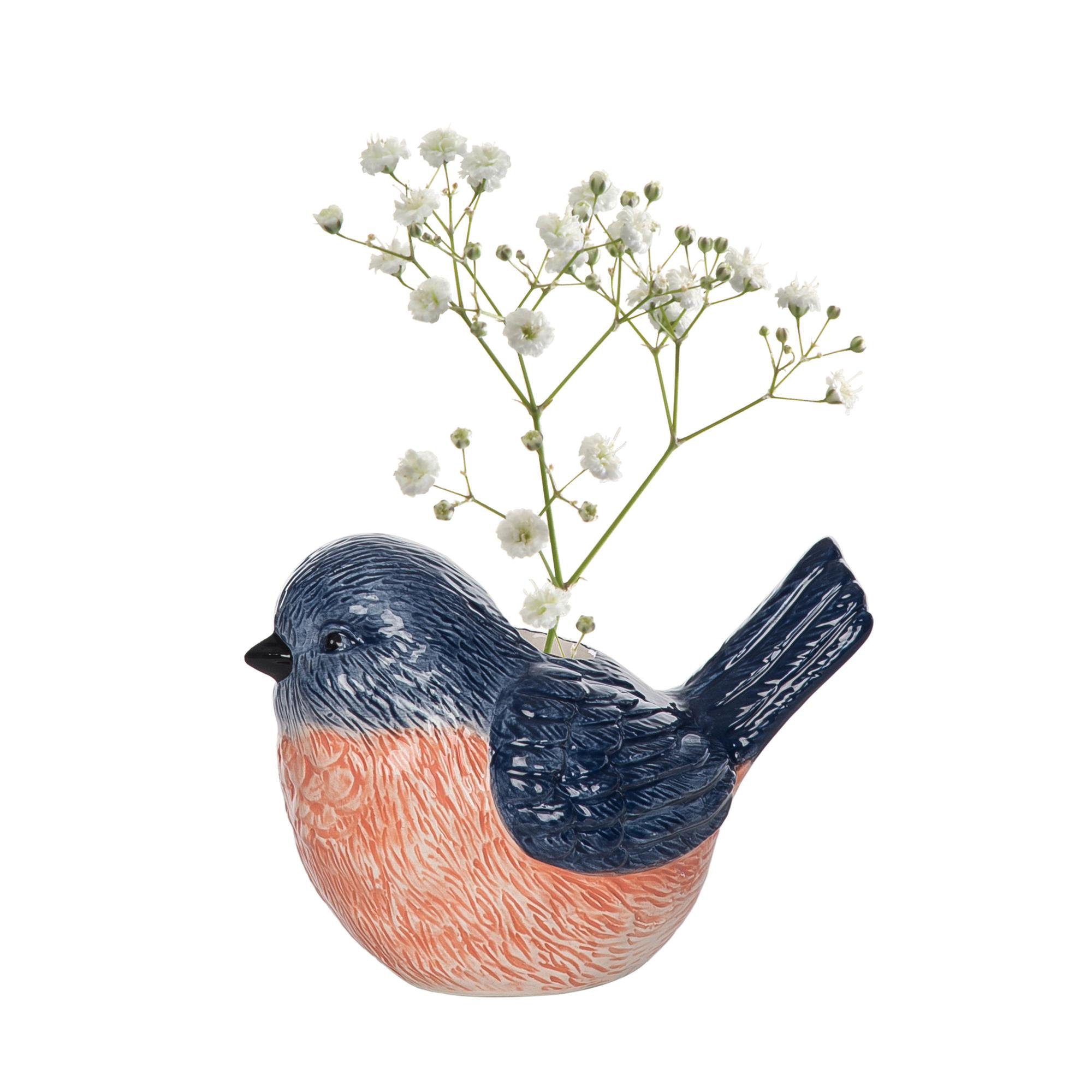 Ebern Designs Ceramic Blue Bird Vase Home Decorations Spring | Wayfair