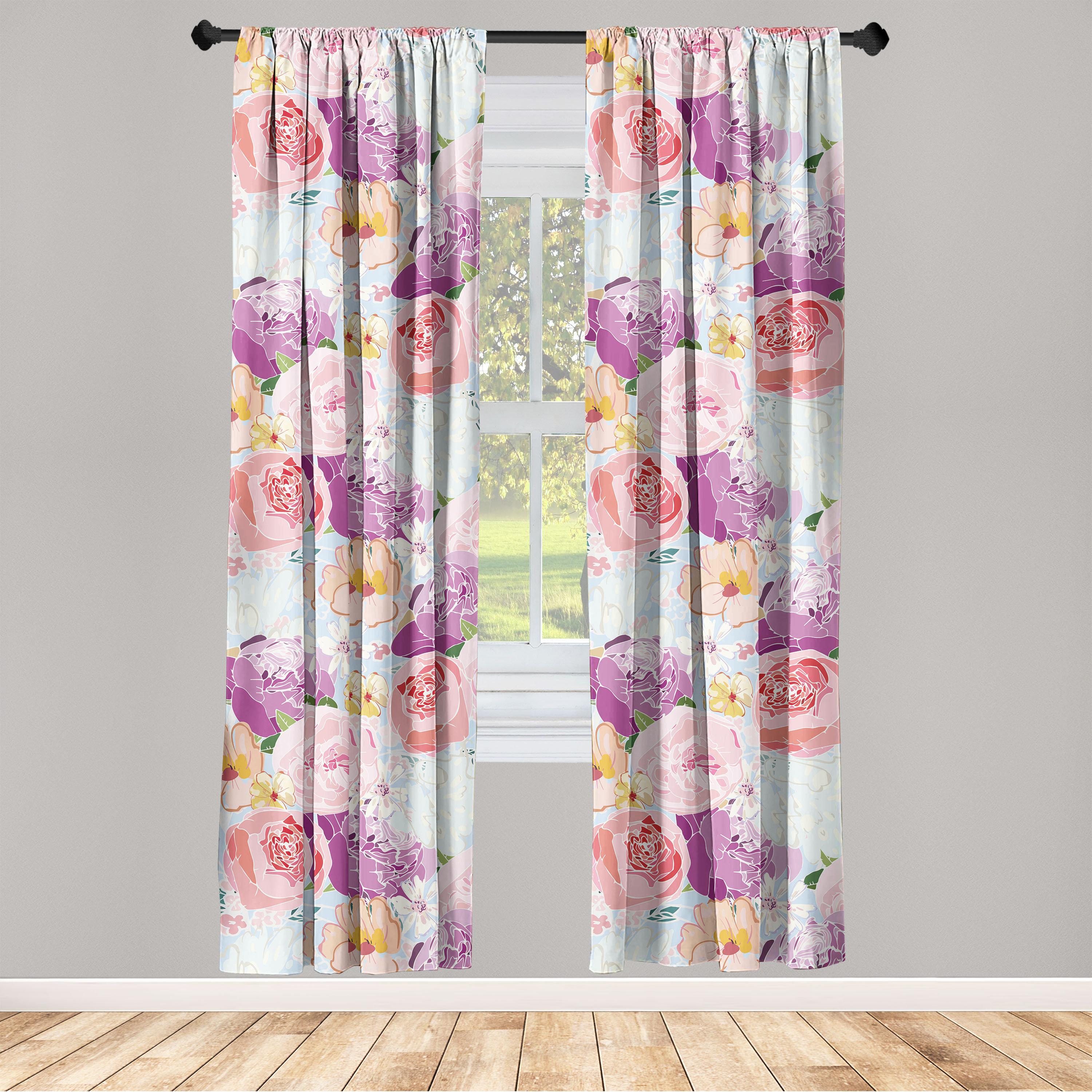 East Urban Home Floral Curtains Flowers Vintage Exotics Art Pair of ...