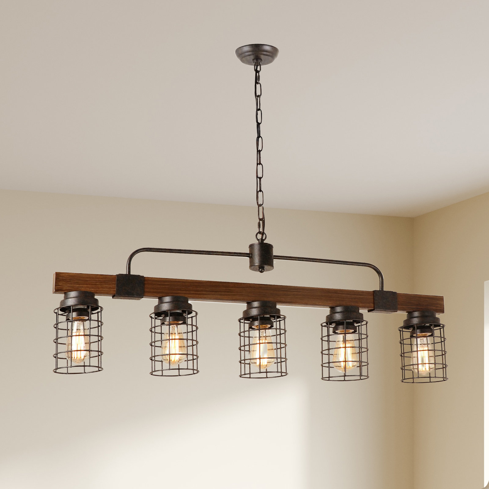 Williston Forge Modern Linear Chandelier With Rustic Metal Mesh Cage ...