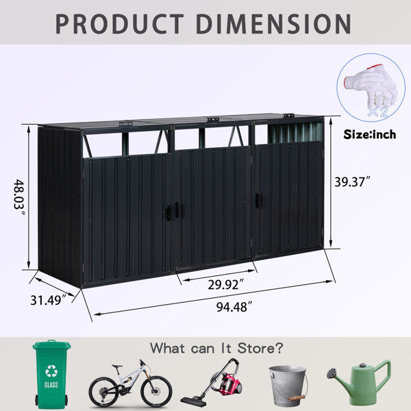 MaMa Garbage Bin Shed Stores 3 Trash Cans Outdoor Bin Shed For Garbage ...