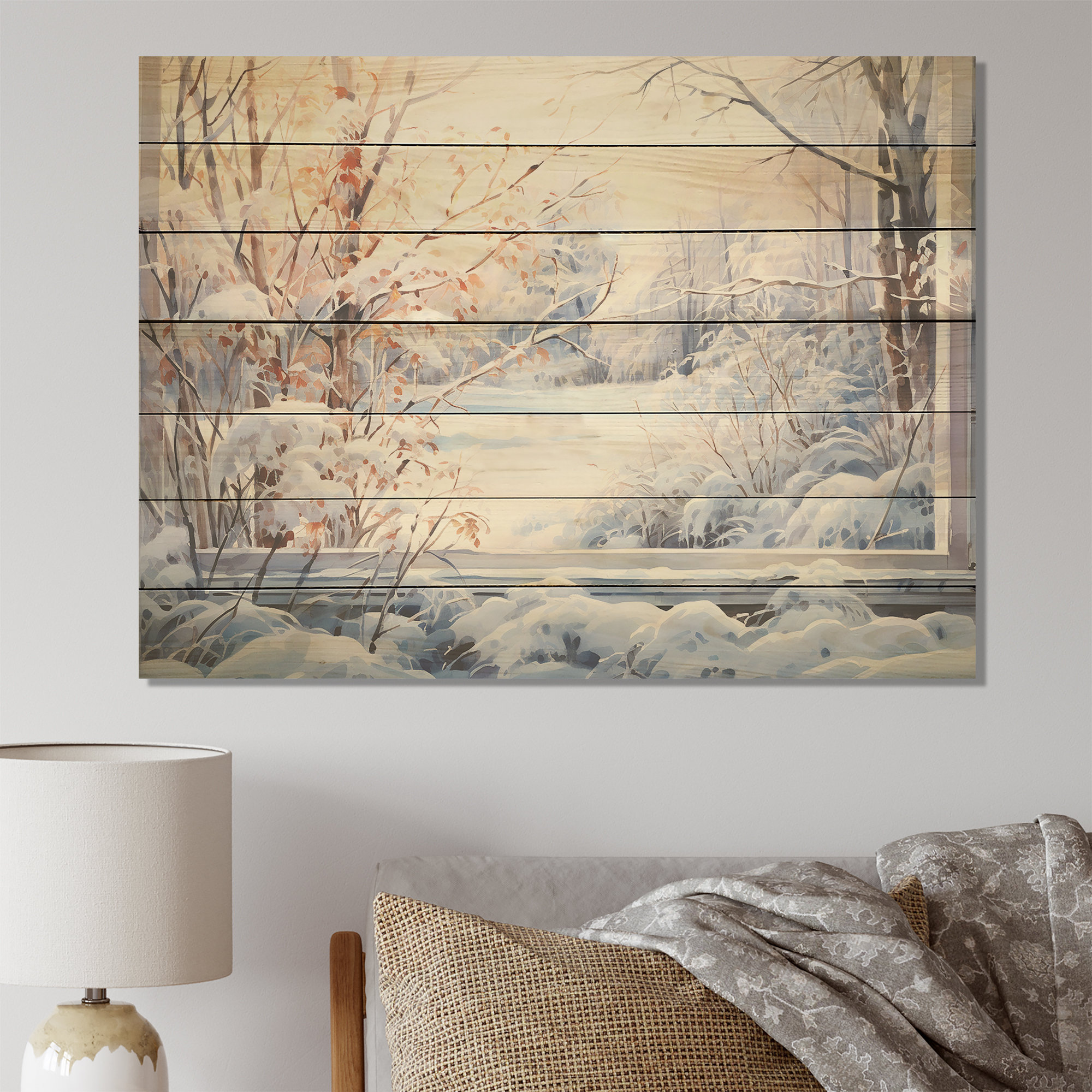 Millwood Pines Winter River Window View III - Winter Landscape On Wood ...