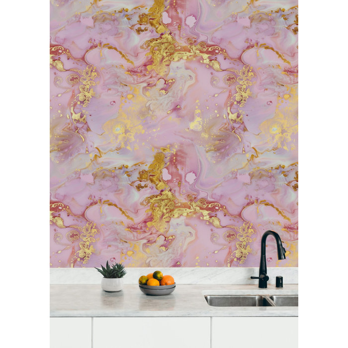 Lark Manor Luxurious Pink and Gold Marble Wallpaper Bryelle Peel ...
