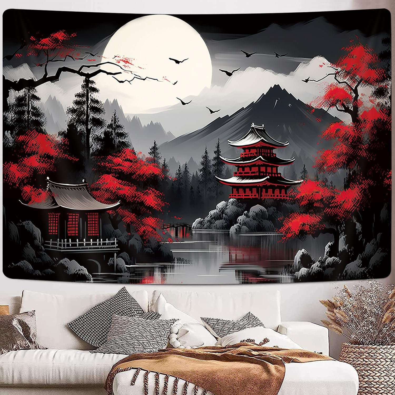 Millwood Pines Mountain Forest Nature Tapestry For Bedroom, Moon ...