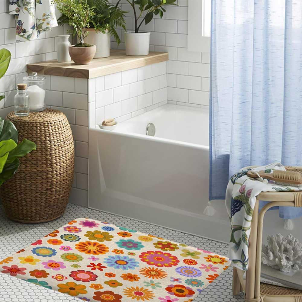 Dakota Fields Retro Colorful Cute Flower Bathroom Rugs, Vintage Hippie ...