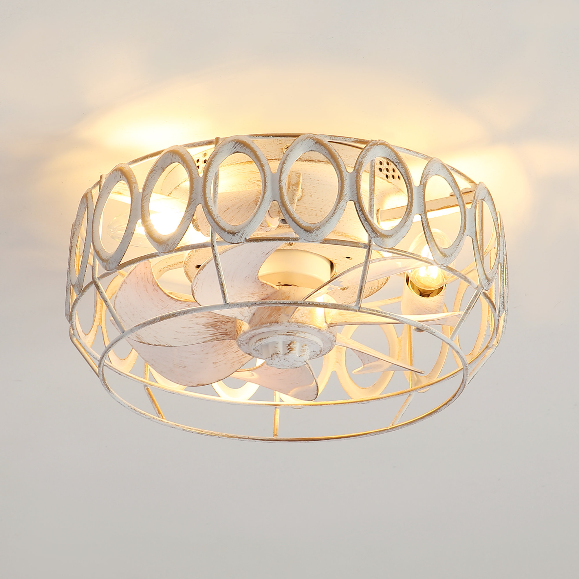 17 Stories 12" Indoor Caged Flush Mount Ceiling Fans With Lights And ...