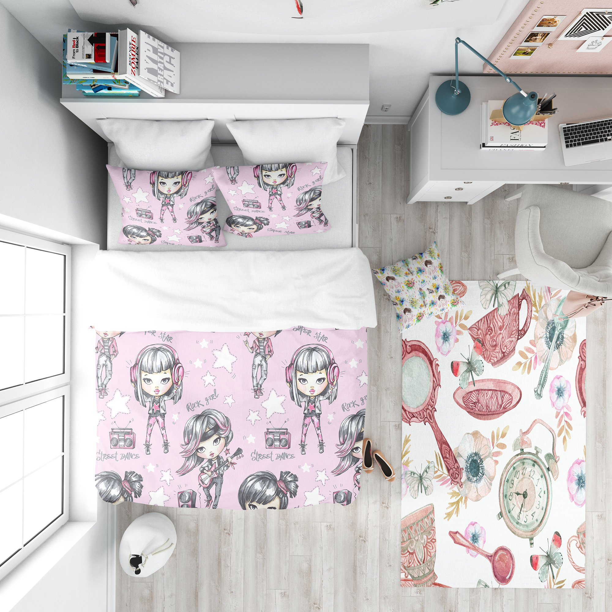 Design Art Rock Girl Super Star Street Dance - Contemporary Duvet Cover ...