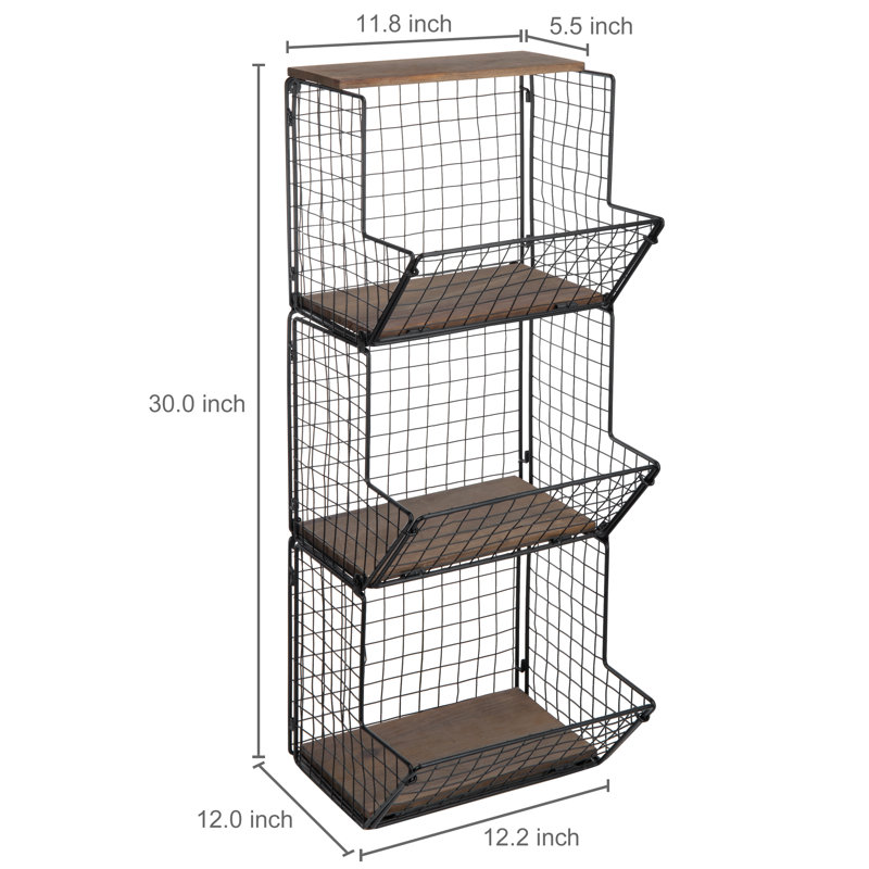 17 Stories 3 Tier Wall Mounted Metal Wire Shelving Rack | Wayfair