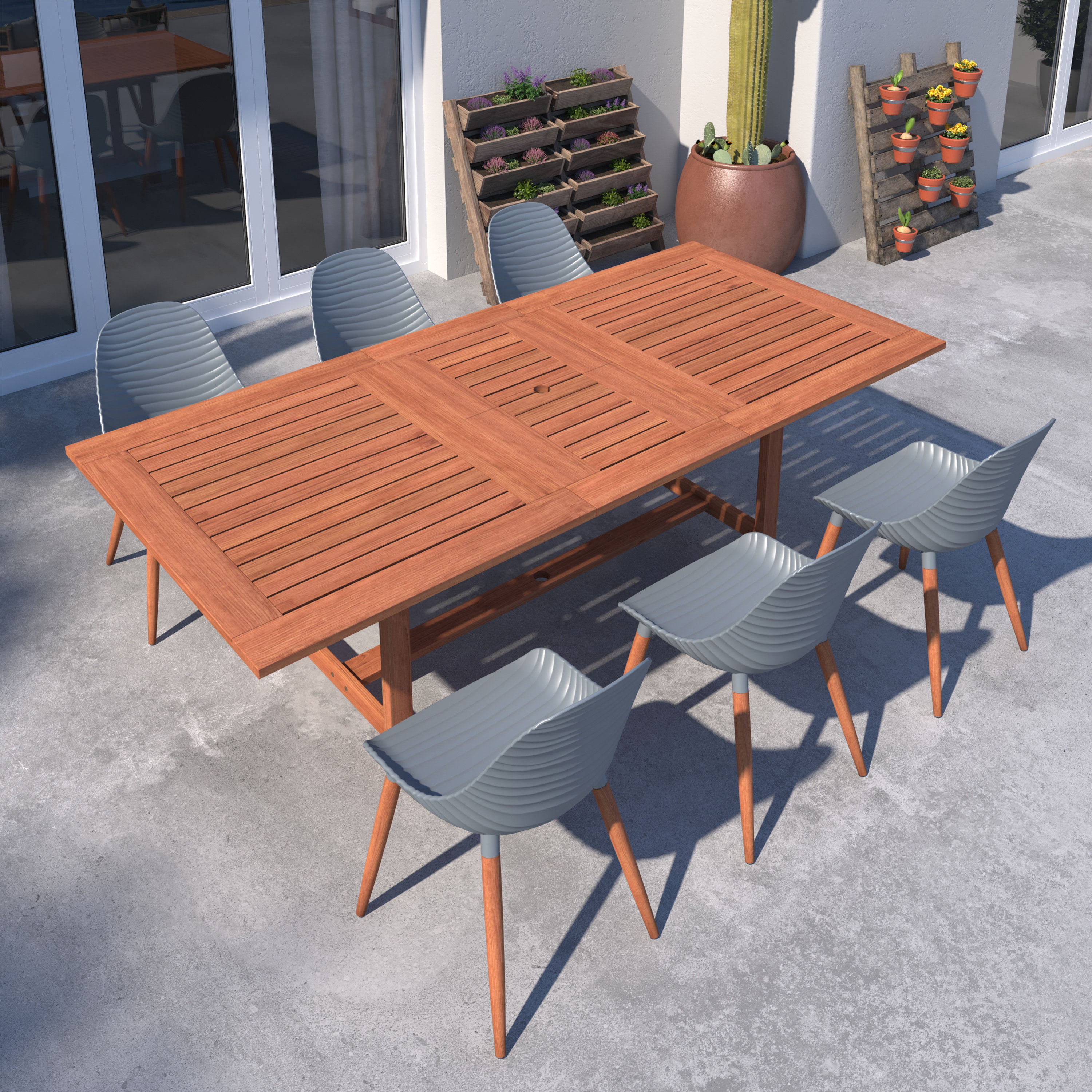 AllModern Tempo Outdoor Patio 7pc 100% FSC Certified Wood Dining Set ...